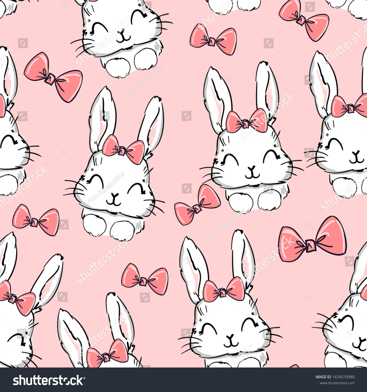 Childlike Rabbit Bow Vector Illustration Pattern Stock Vector (Royalty ...