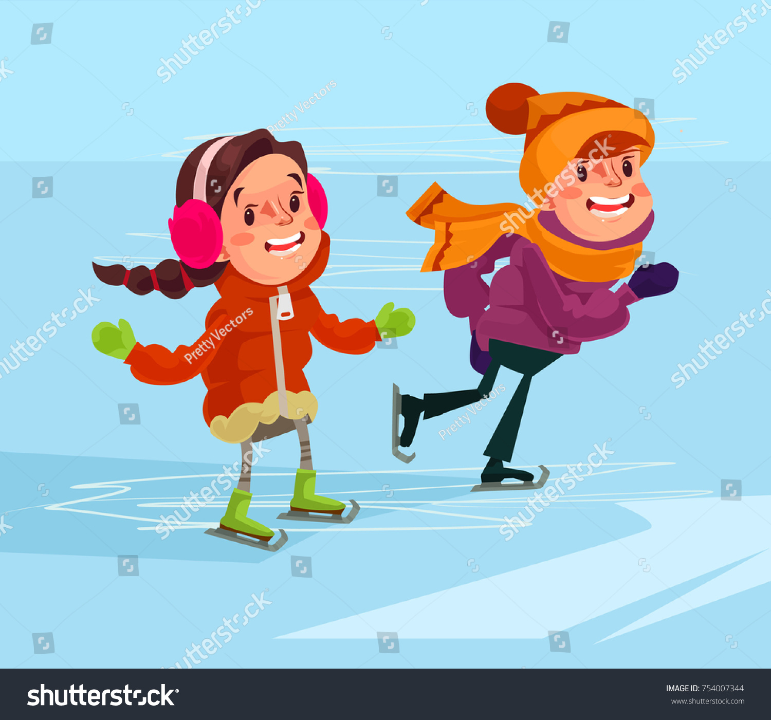 Children Skating Vector Flat Illustration Stock Vector (Royalty Free ...