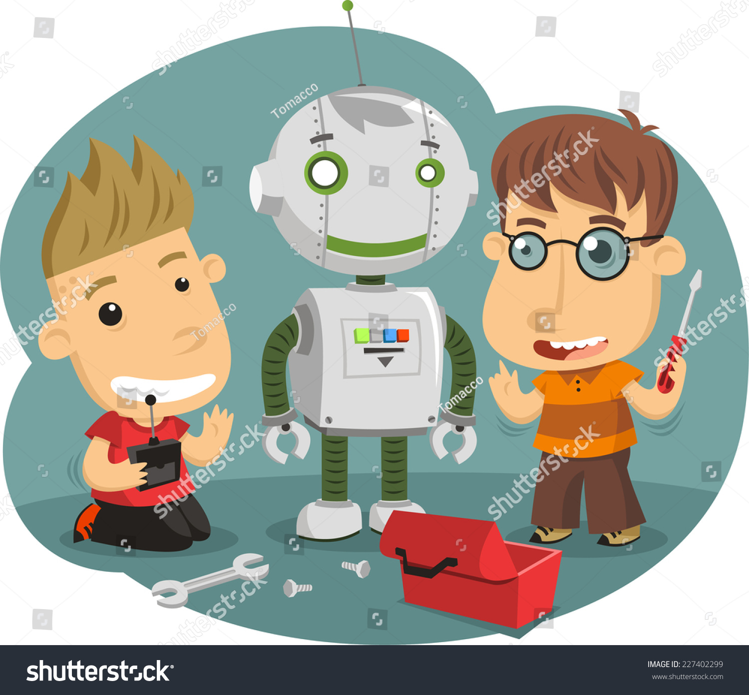 Children Assembling Robot Vector Illustration Cartoon Stock Vector ...