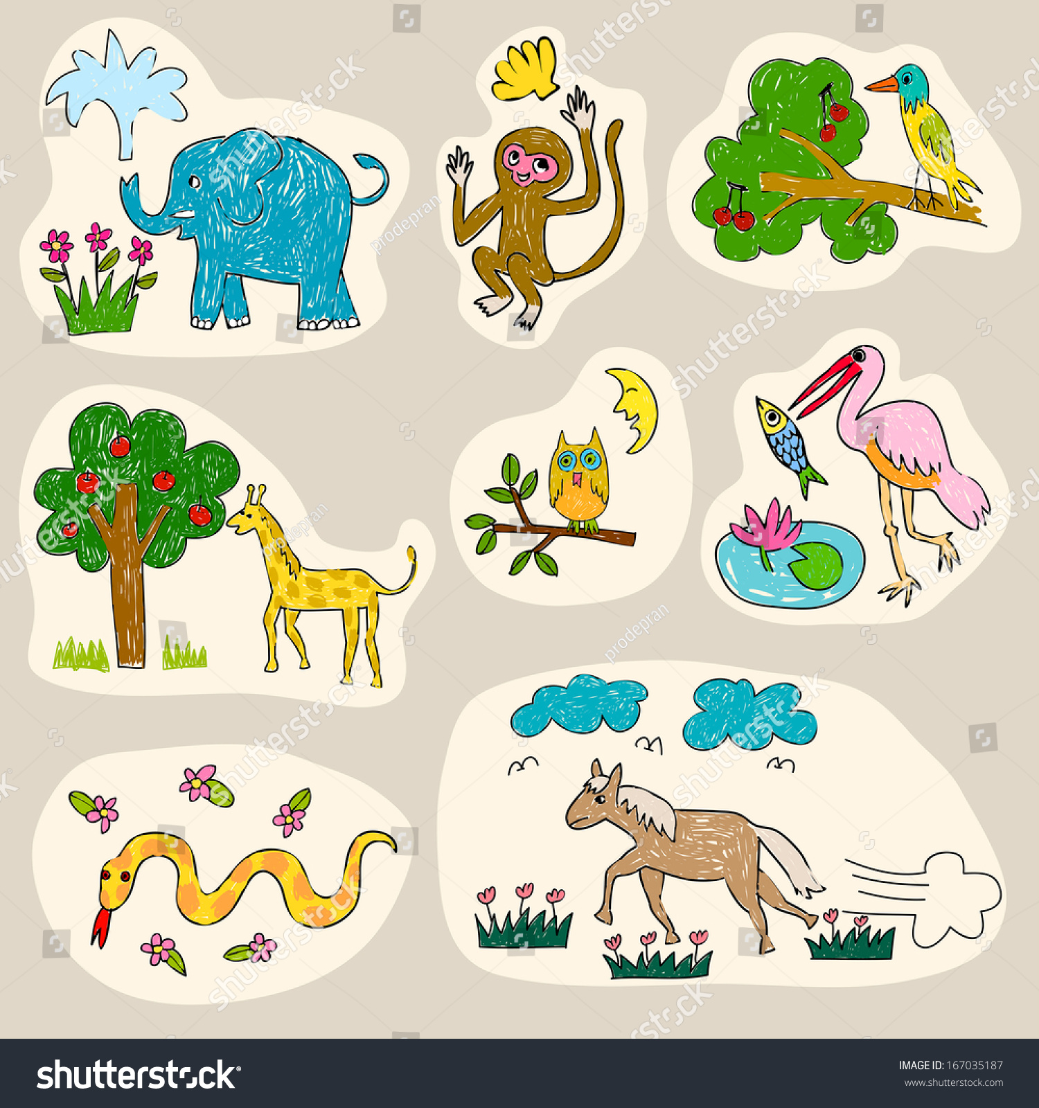 Children Drawing Animals Vector Stock Vector (Royalty Free) 167035187