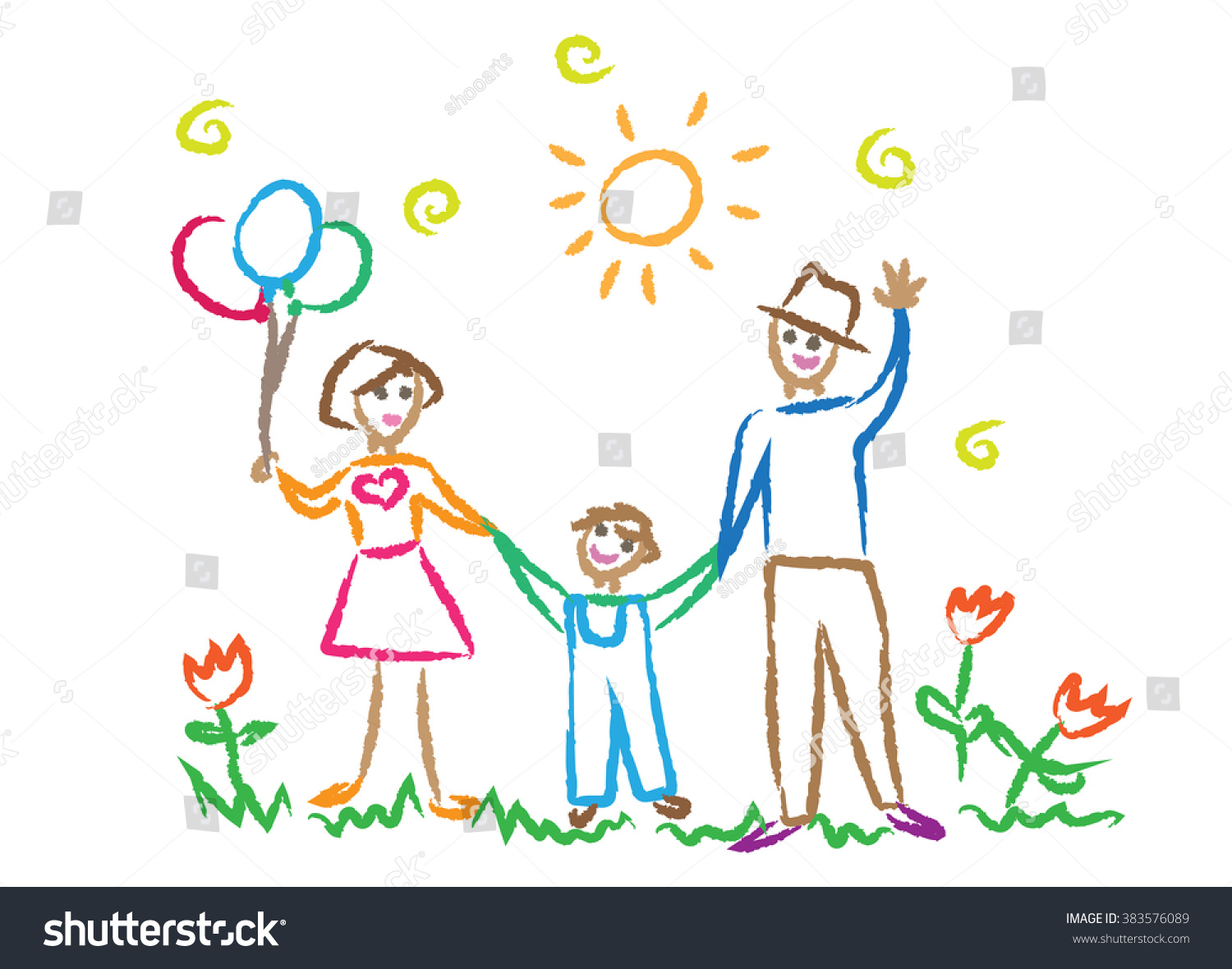 Children Drawing Multicolored Symbols Vector Set Stock Vector (Royalty ...