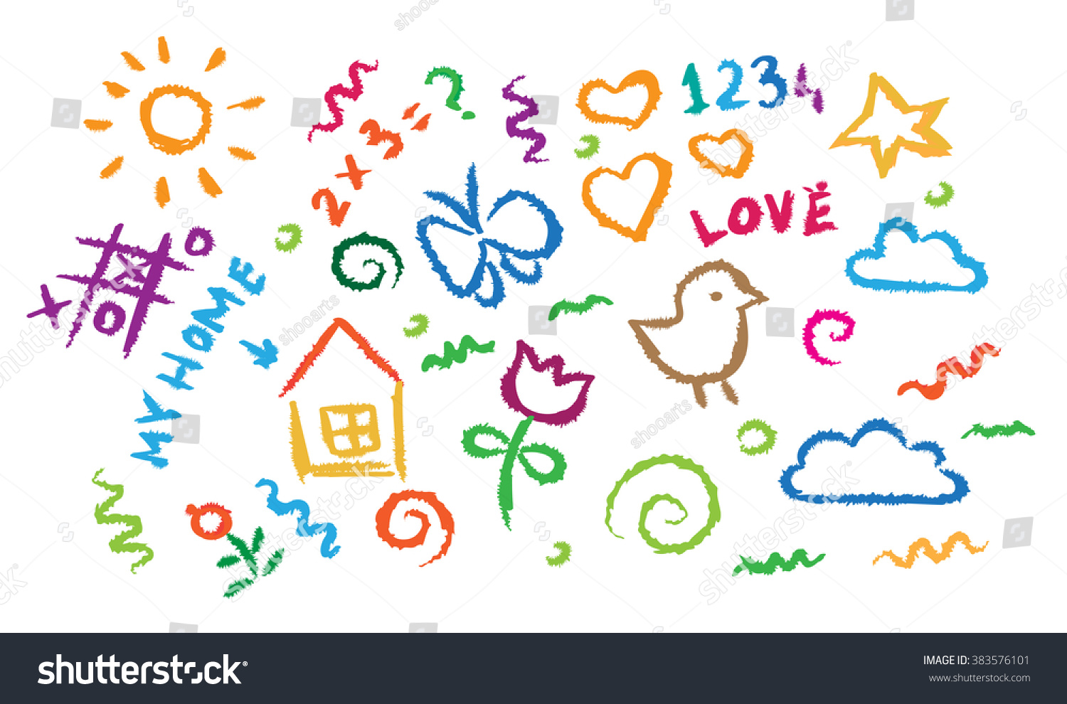 Children Drawing Multicolored Symbols Vector Set: Vector có sẵn (miễn ...