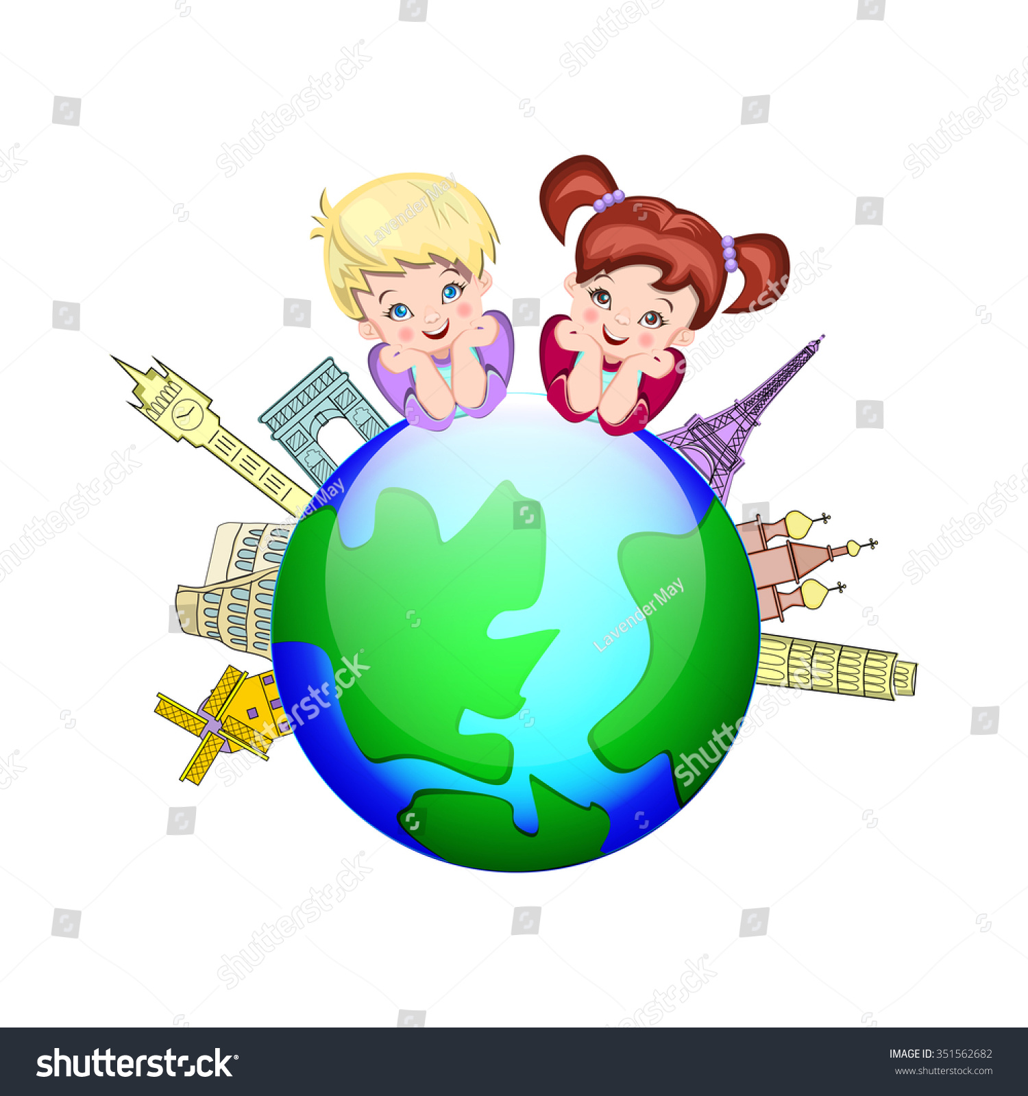 Children Earth Cartoon Vector Stock Vector (Royalty Free) 351562682 ...
