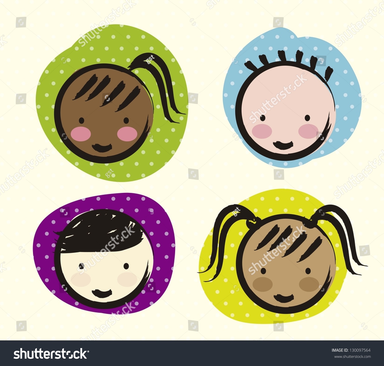 Children Faces Over Beige Background Drawing Stock Vector (Royalty Free ...