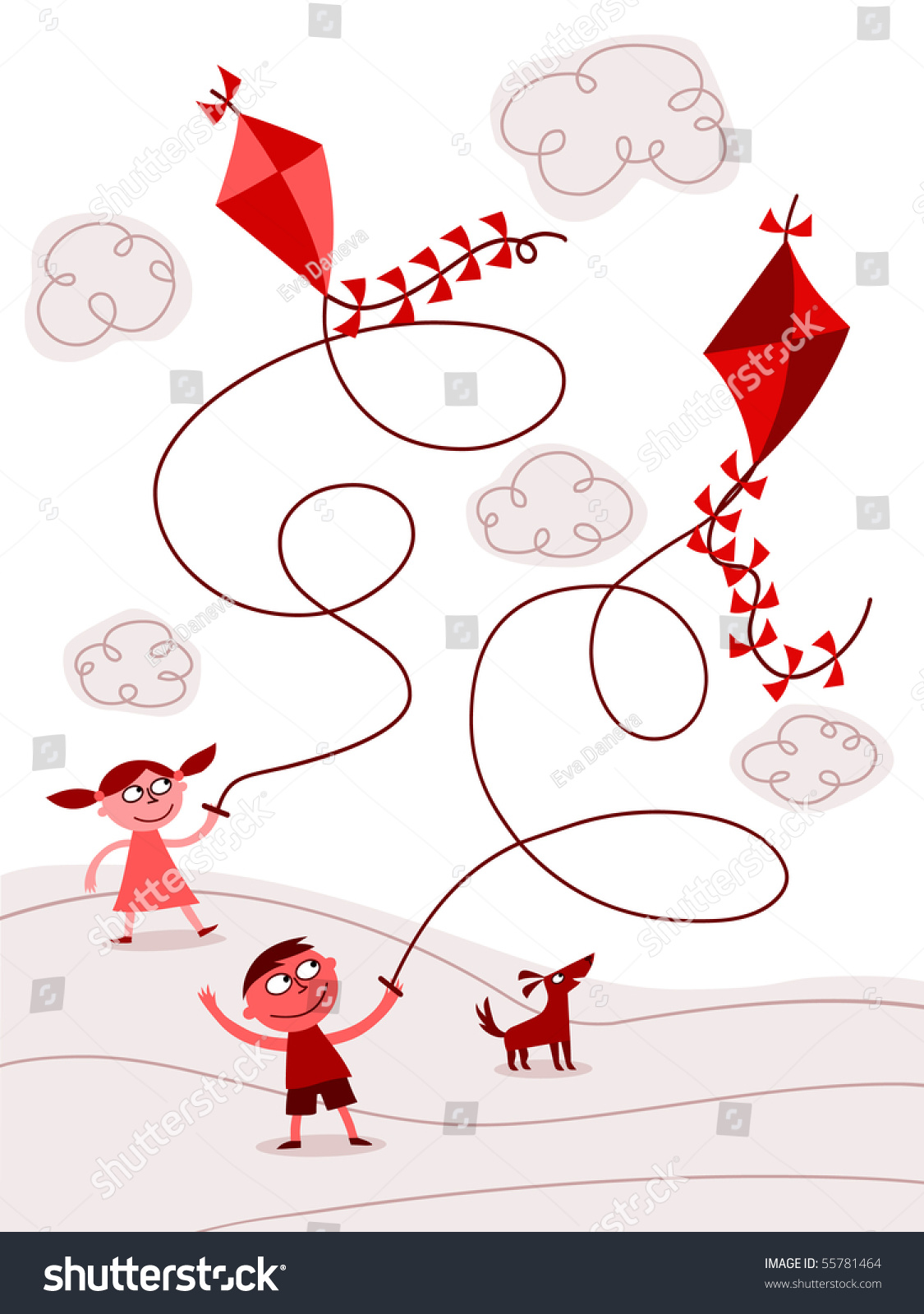Children Flying Kites - Vector - 55781464 : Shutterstock