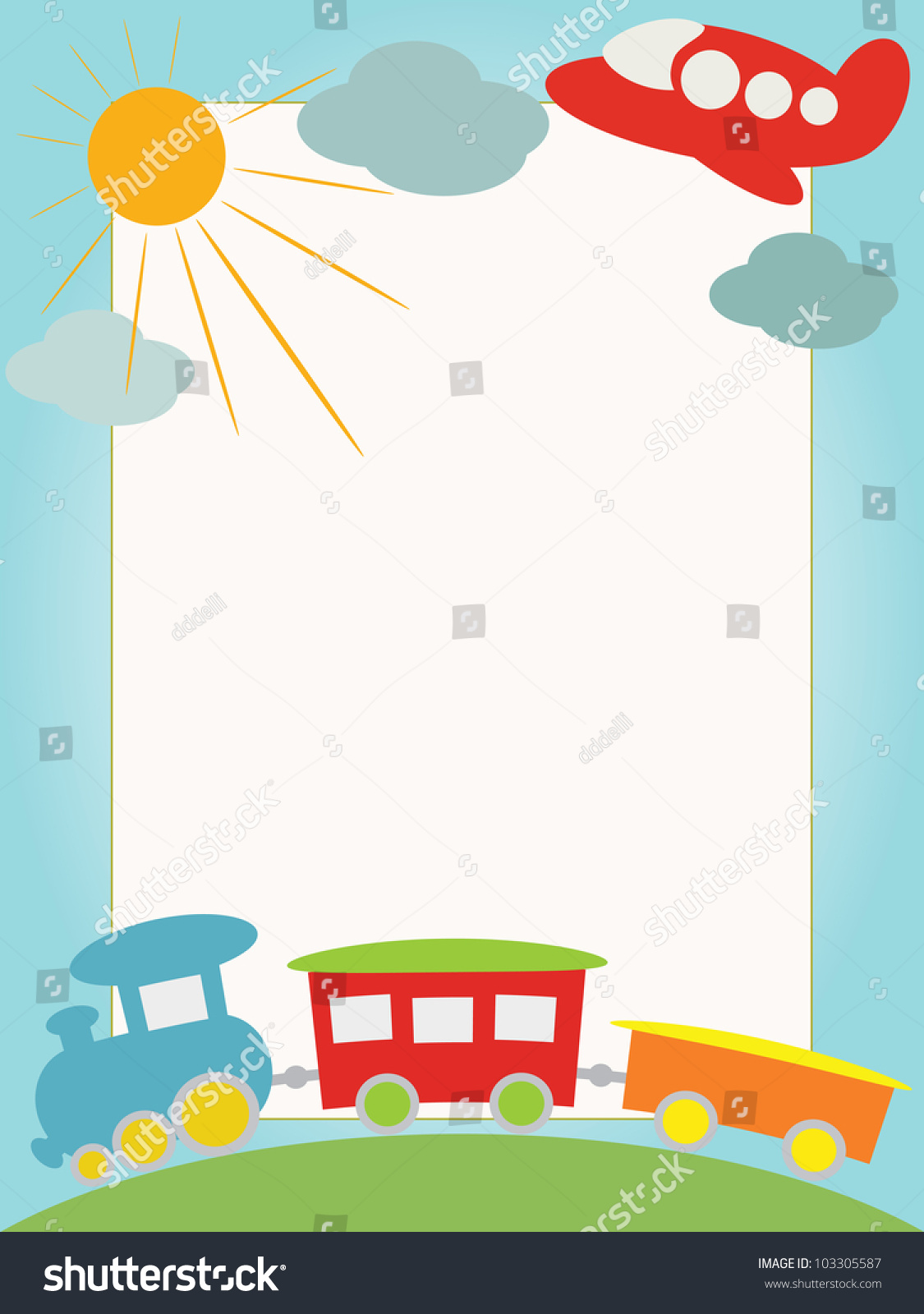 Children Frame Train Plane Stock Vector (Royalty Free) 103305587