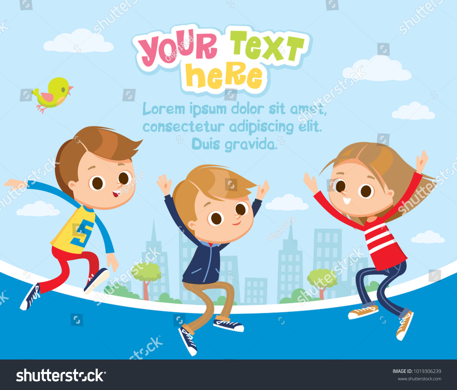 Children Jumping City Background Stock Vector (Royalty Free) 1019306239