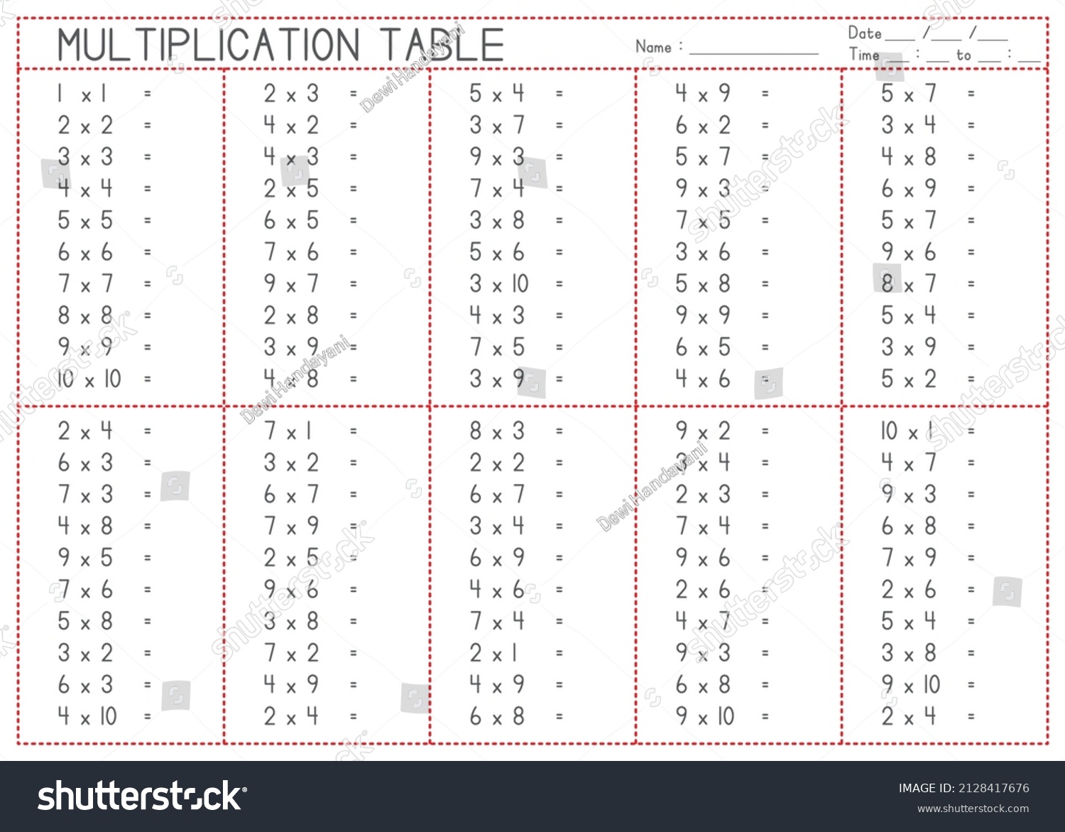 Children Learning Printable Multiplication Questions Stock Vector ...
