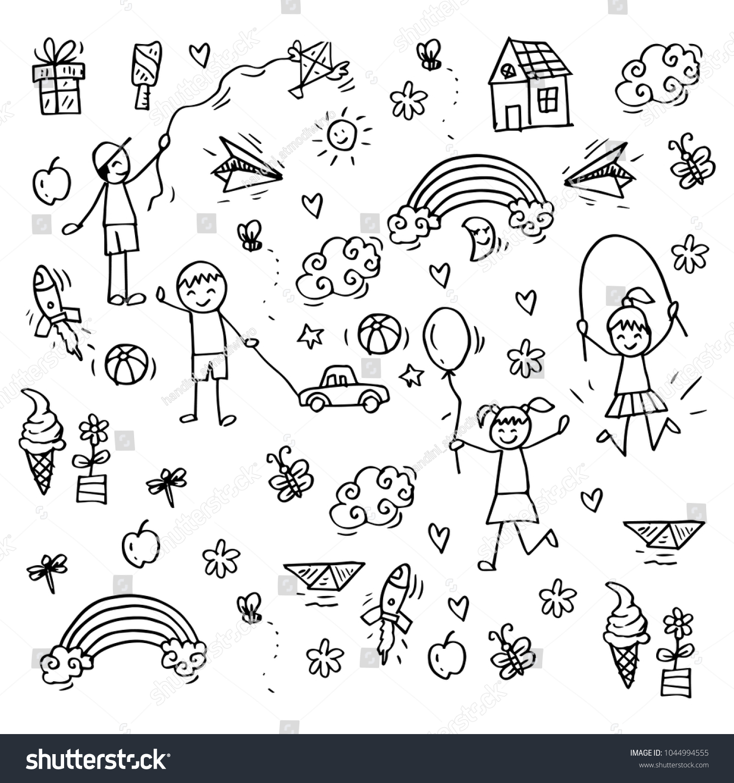 Children Playing Doodle Style Stock Vector (Royalty Free) 1044994555