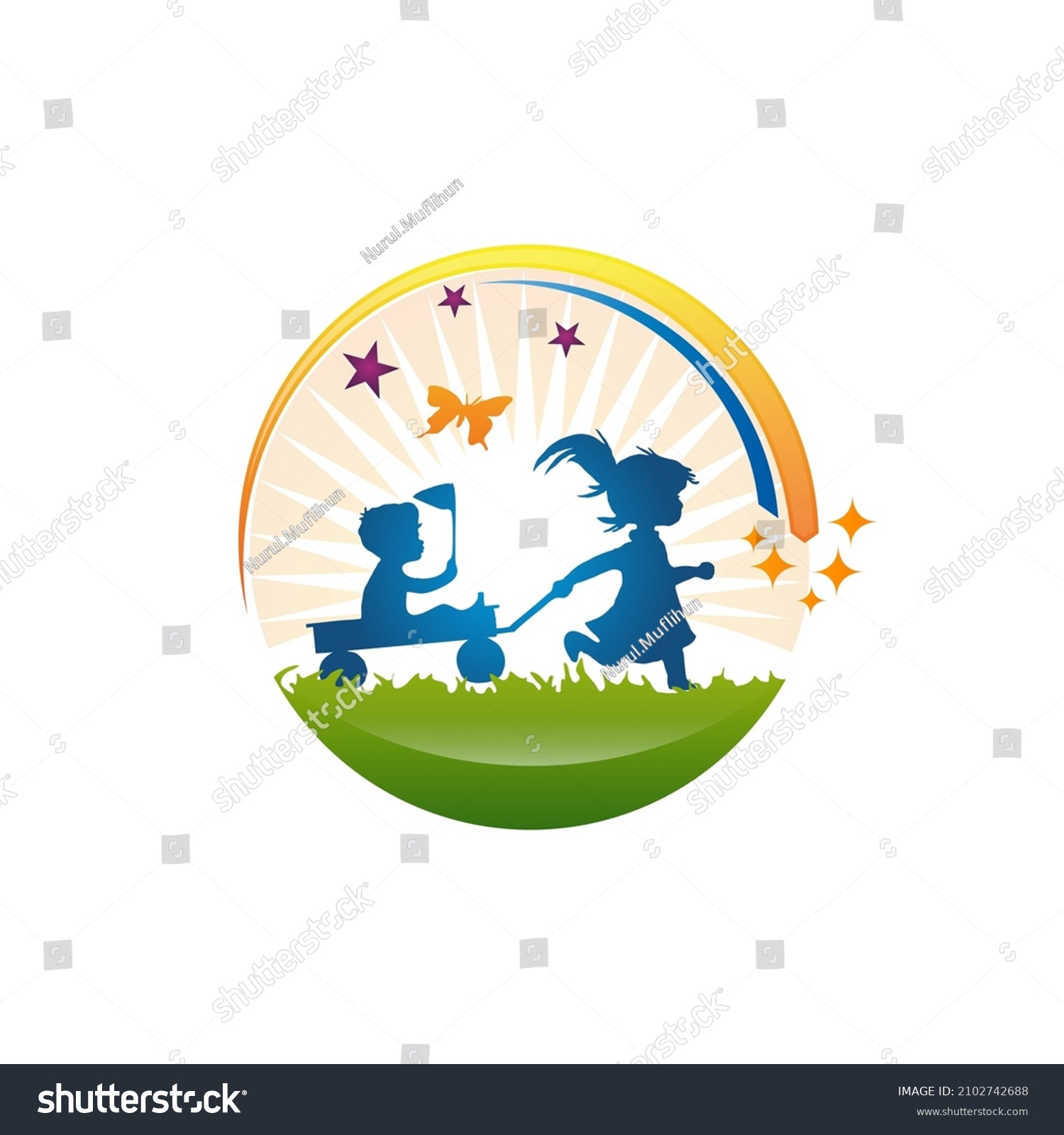 Children Playing Backyard Logo Stock Vector (Royalty Free) 2102742688