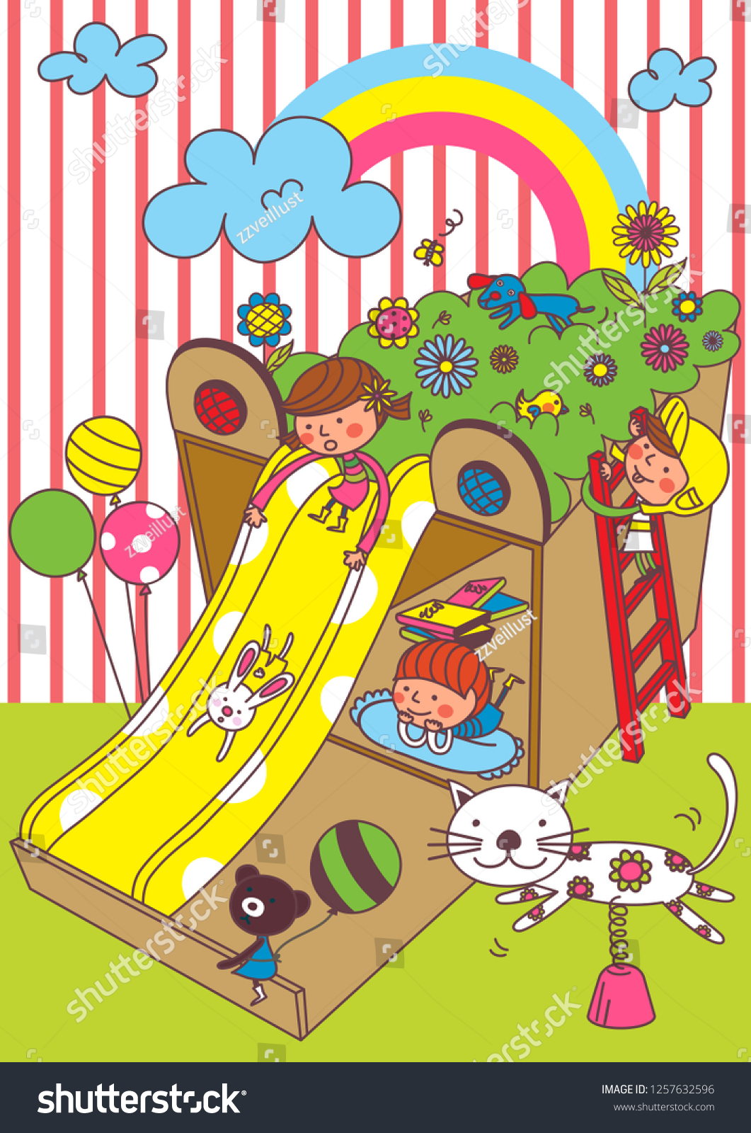 Children Playing Sliding Stock Vector (Royalty Free) 1257632596 ...