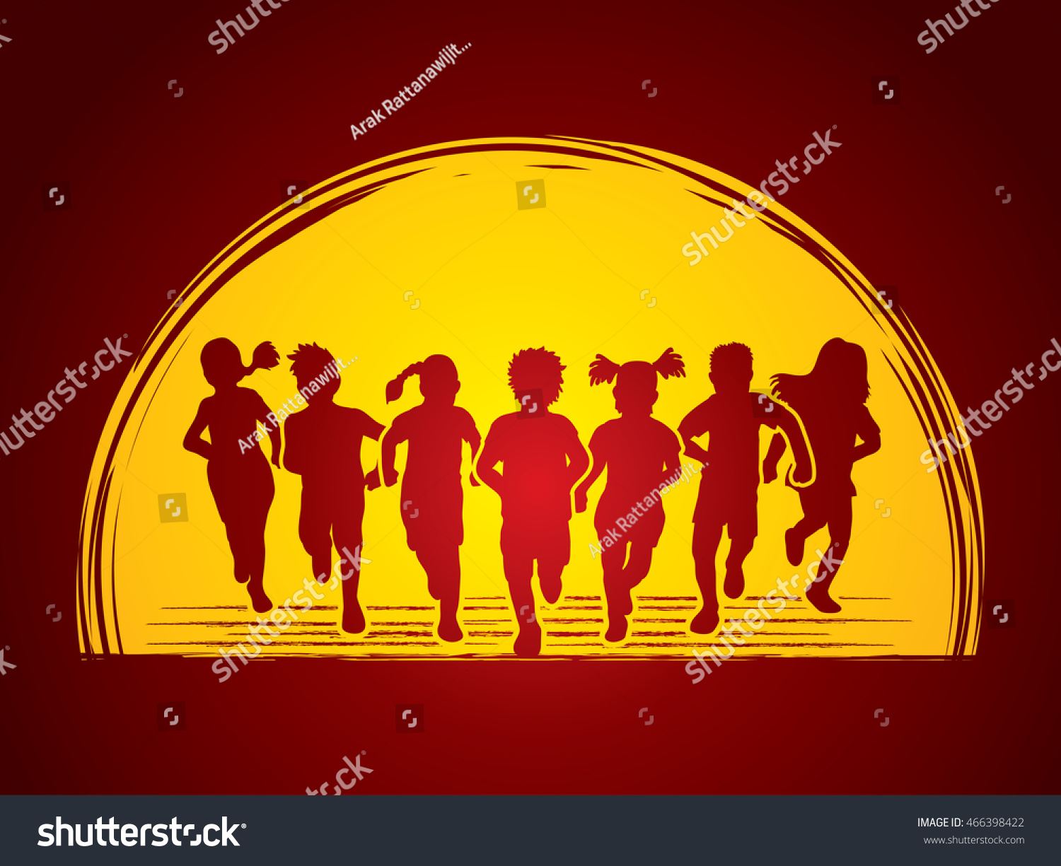 Children Running Designed On Moonlight Background Stock Vector (Royalty ...