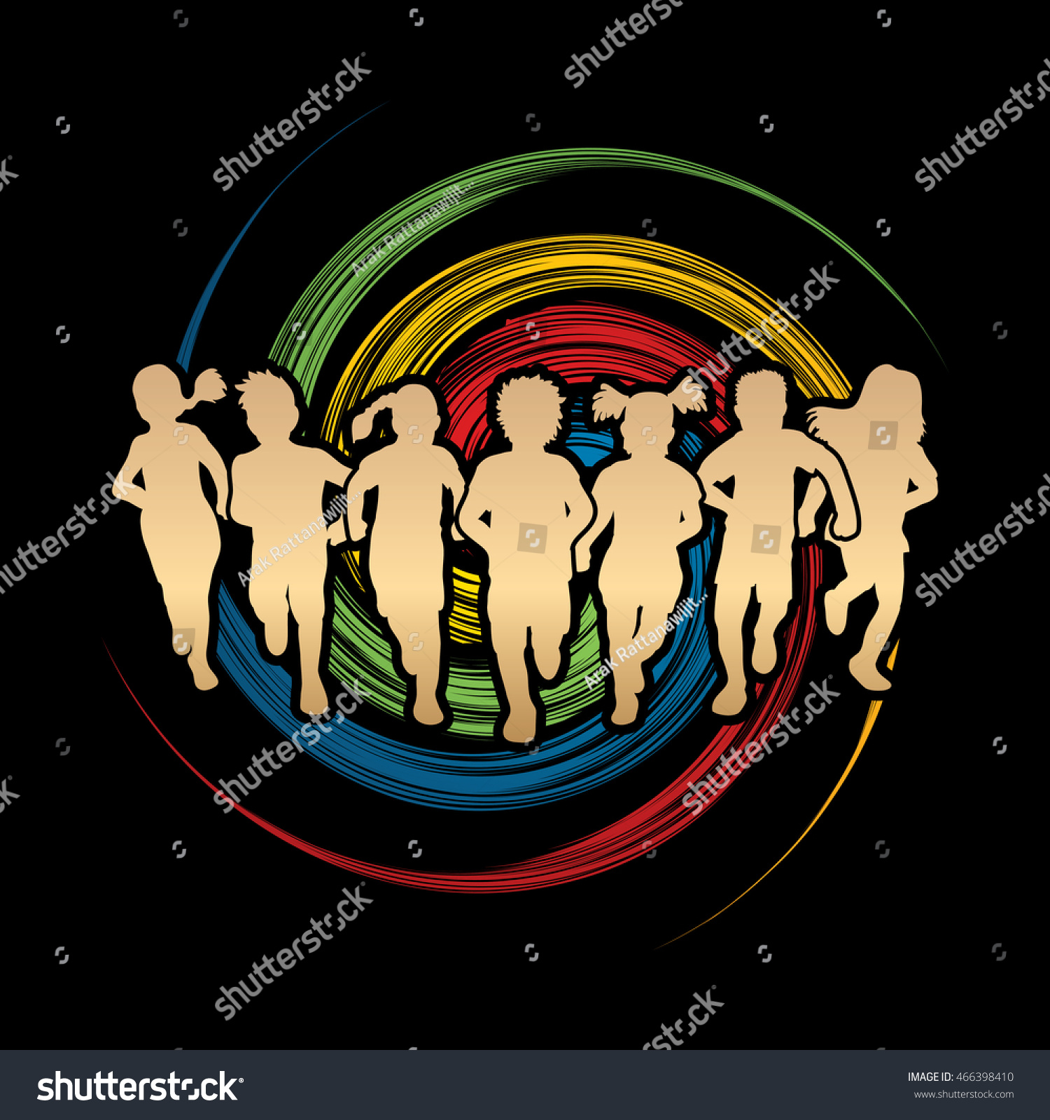 Children Running Designed On Spin Wheel Stock Vector (Royalty Free ...