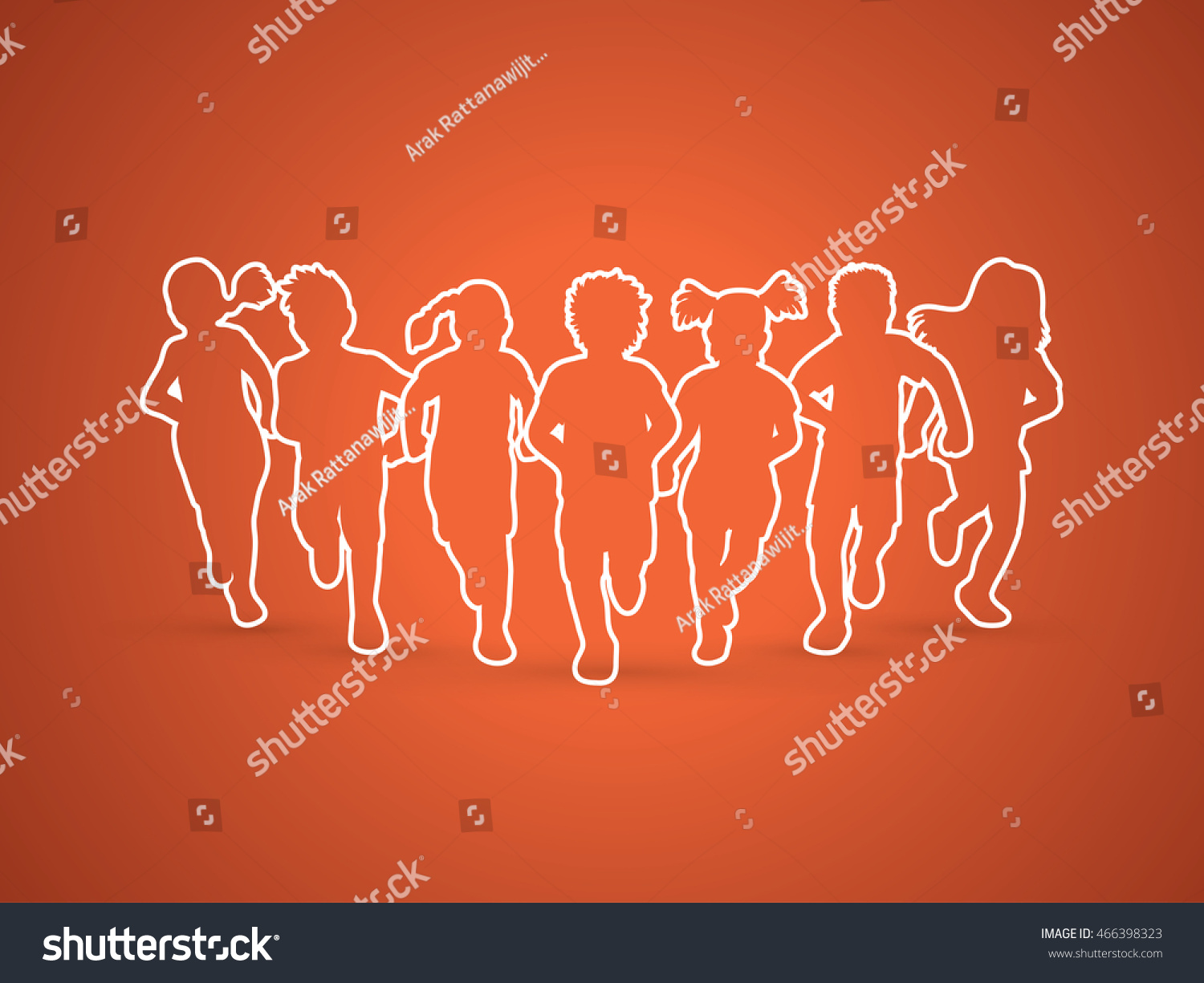 Children Running Designed Using Outline Graphic: vetor stock (livre de ...