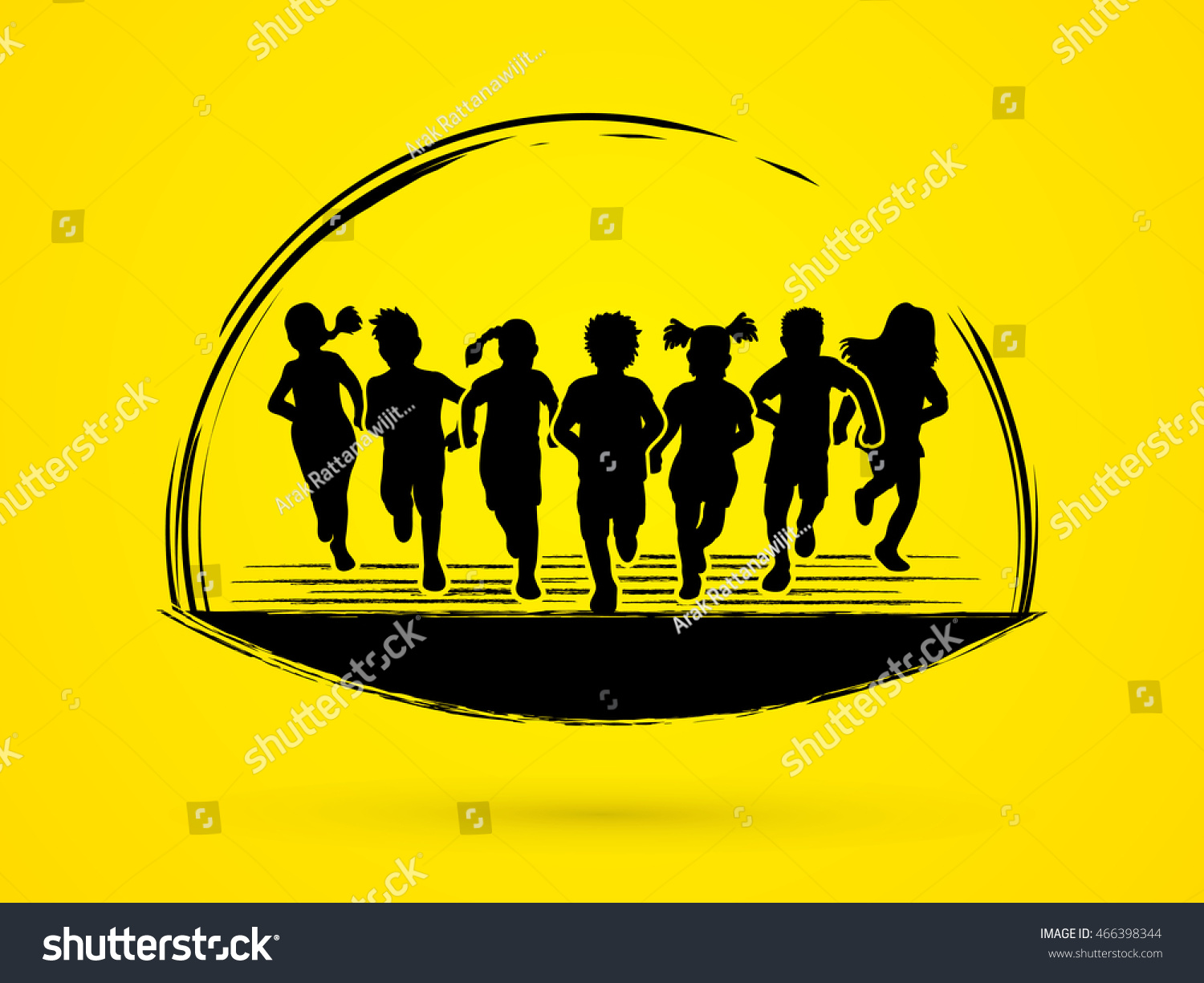 Children Running Graphic Vector Stock Vector (Royalty Free) 466398344