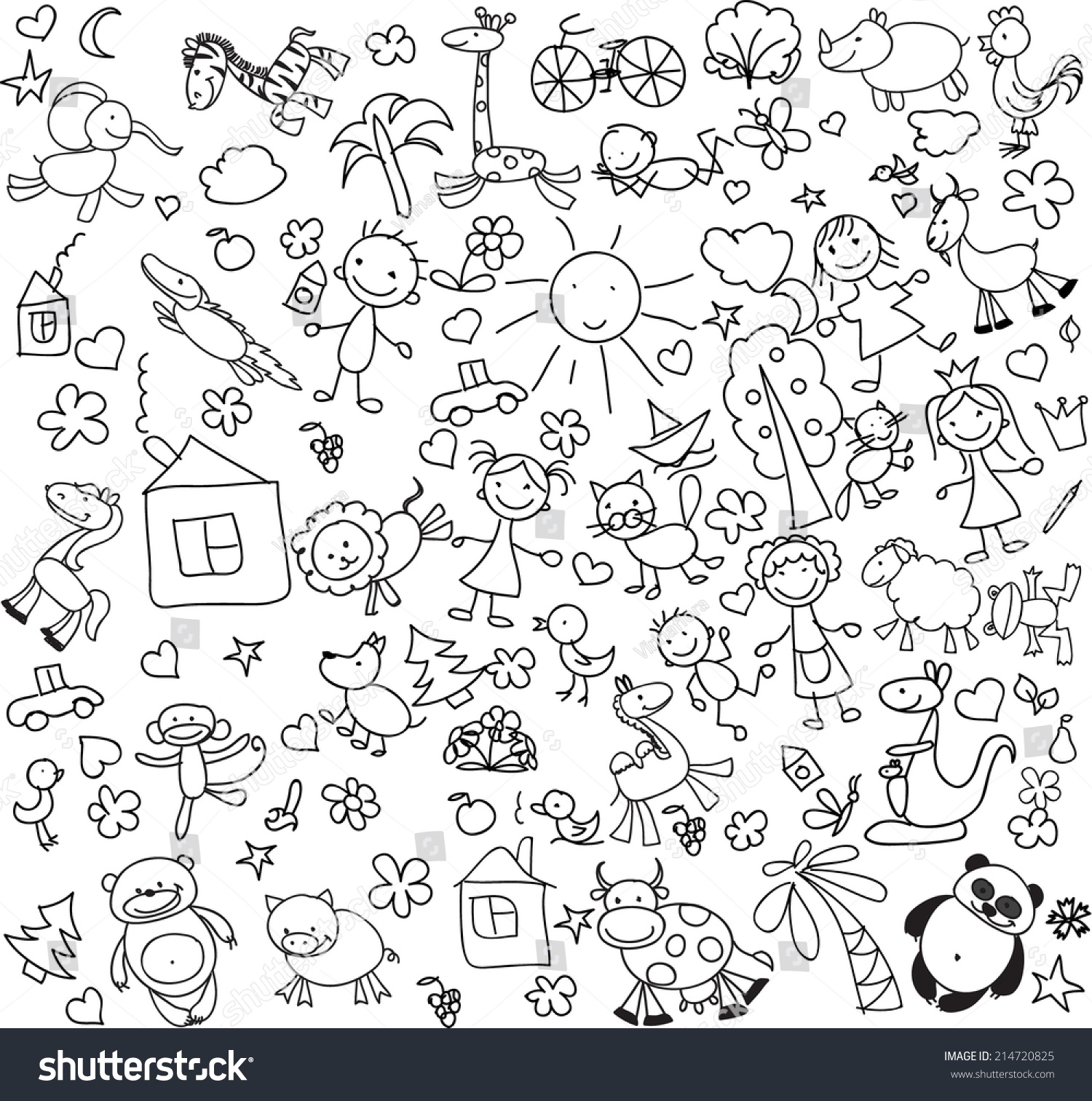 Childrens Drawings Stock Vector (Royalty Free) 214720825 | Shutterstock