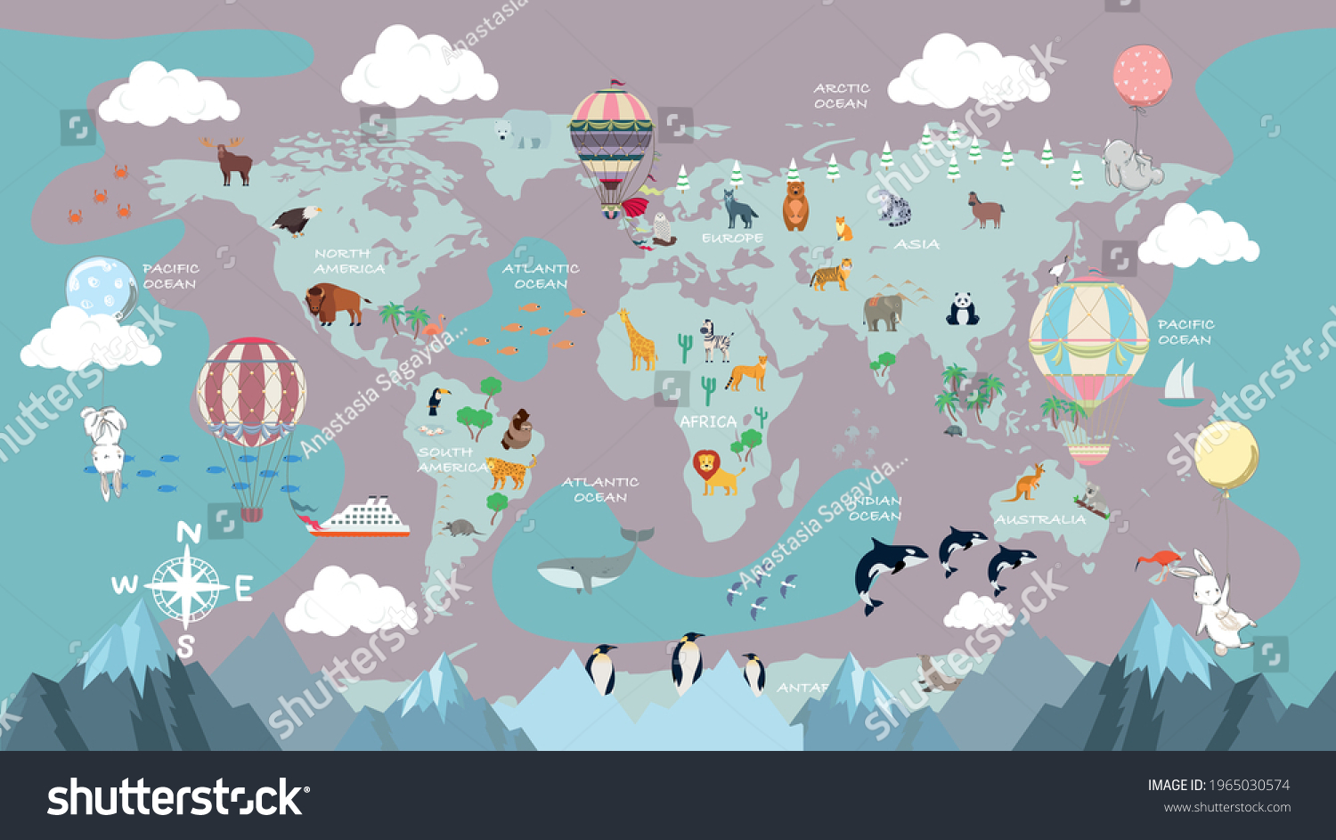 Childrens Map Interior Design Stock Vector (Royalty Free) 1965030574 ...