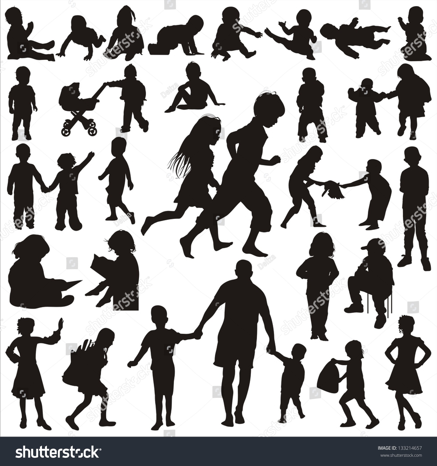 Children Silhouettes Stock Vector (Royalty Free) 133214657