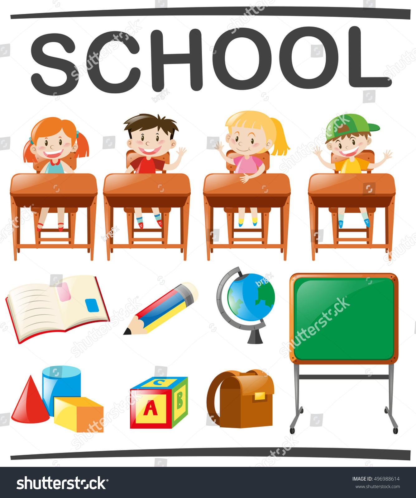 Children Studying School Objects Illustration Stock Vector (Royalty ...