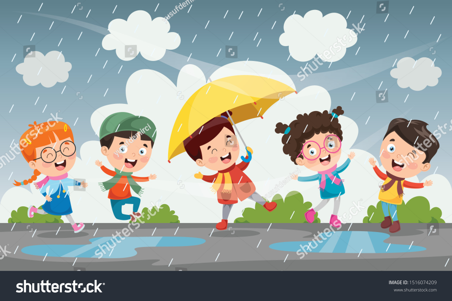 3,402 Kids playing rain Stock Illustrations, Images & Vectors ...