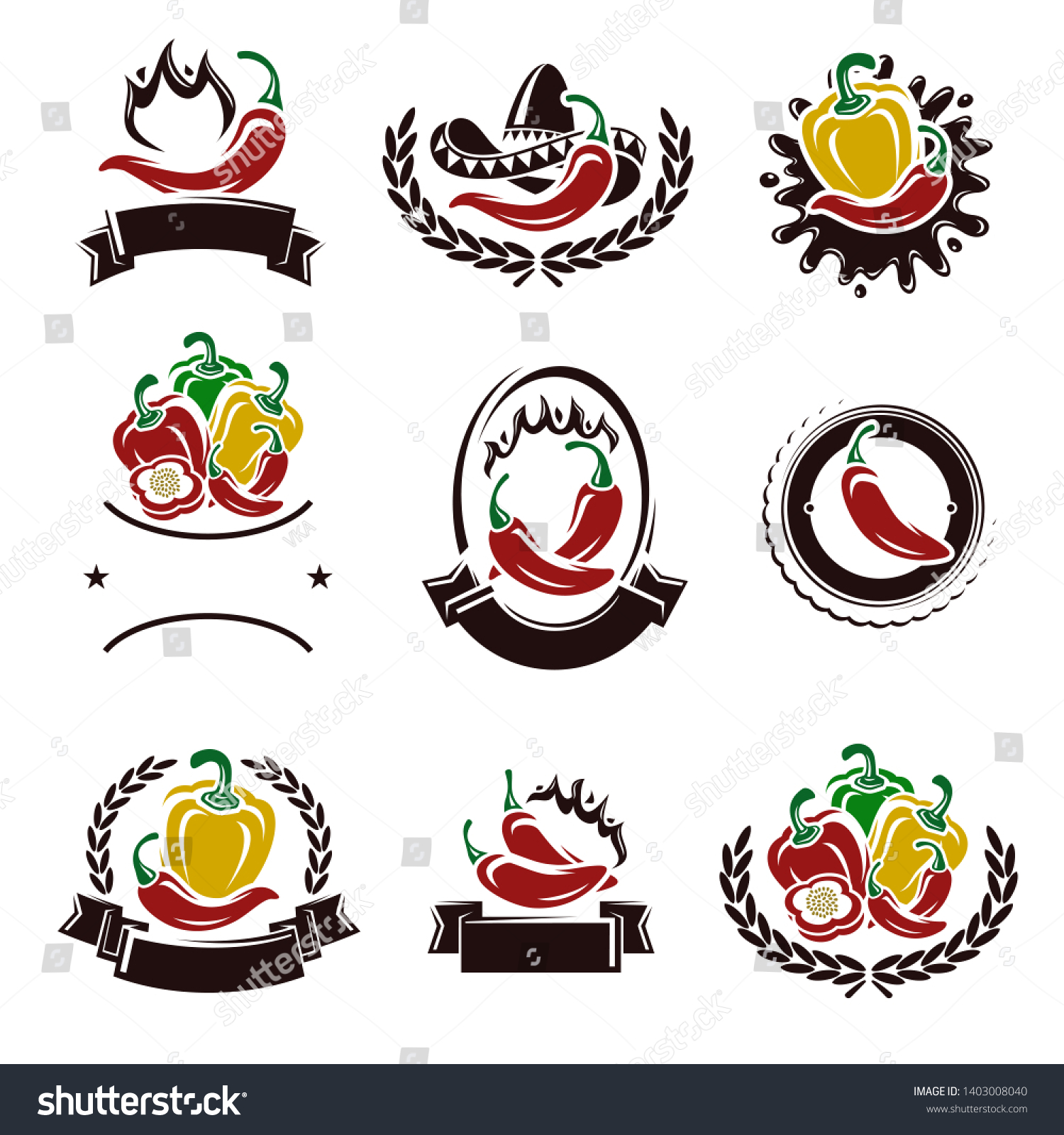 Chili Pepper Labels Elements Set Collection Stock Vector (Royalty Free ...