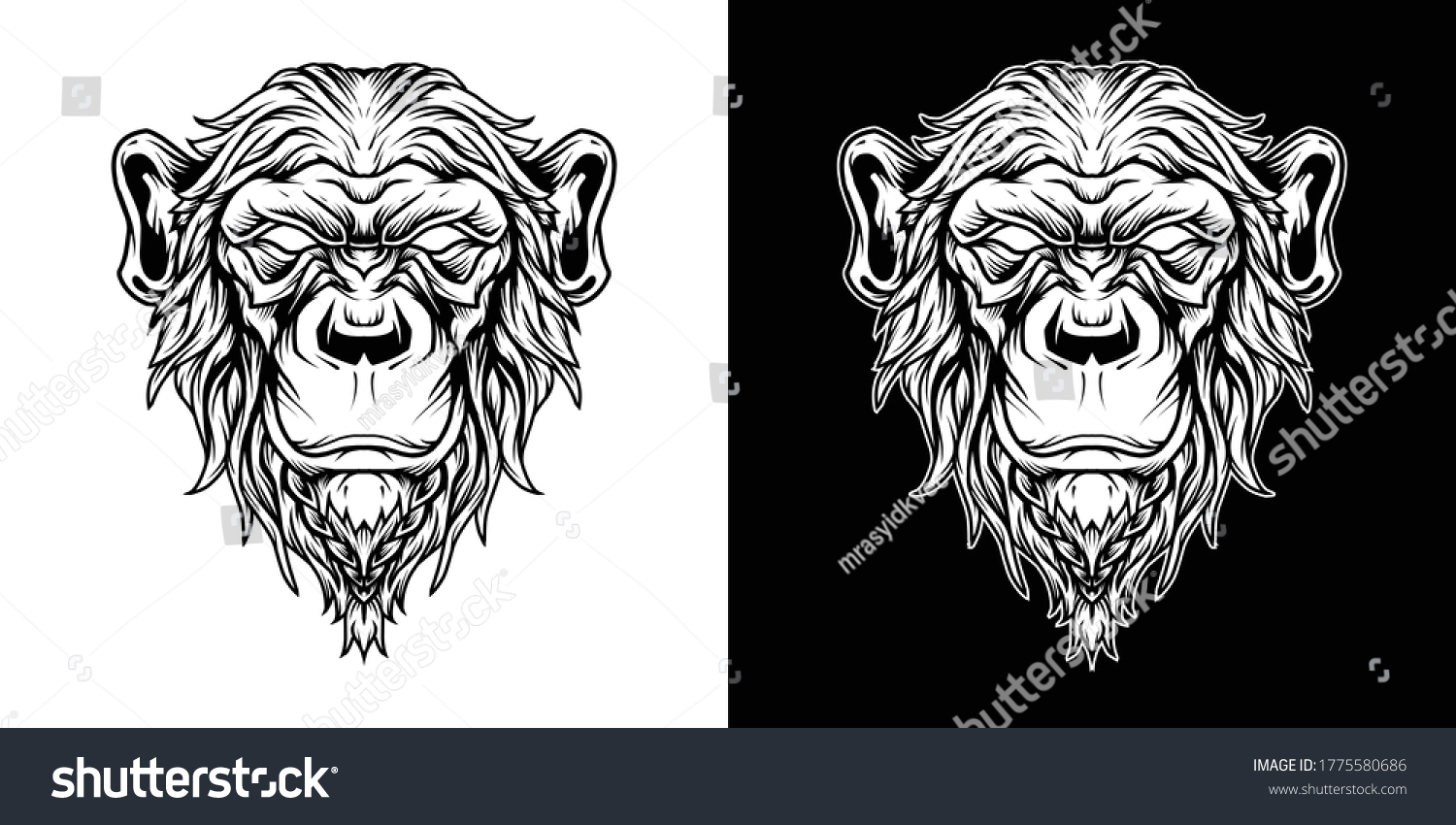 Chimp Head Logo Line Art Stock Vector (Royalty Free) 1775580686 ...