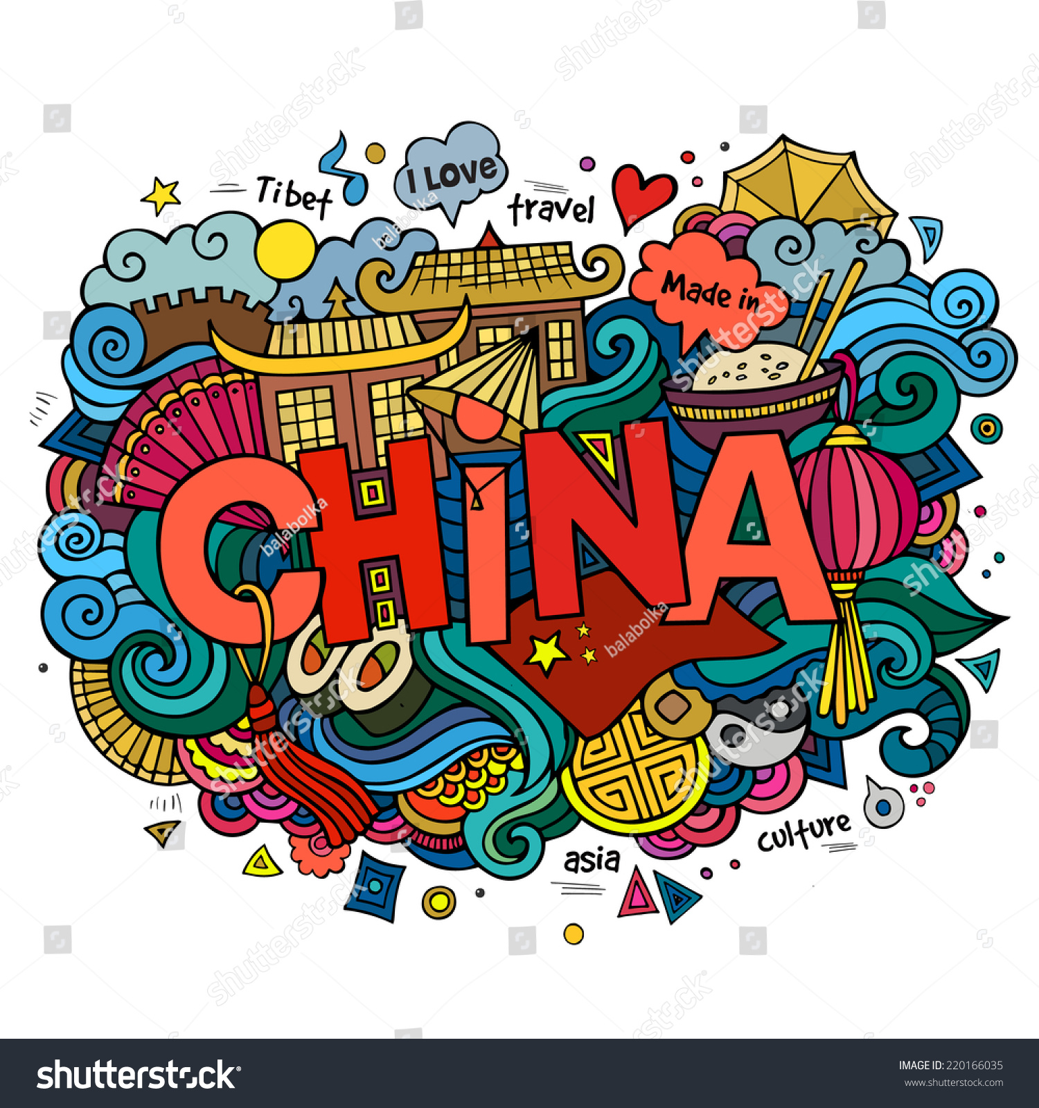 China Hand Lettering Doodles Elements Background: เวกเตอร์สต็อก (ปลอด ...