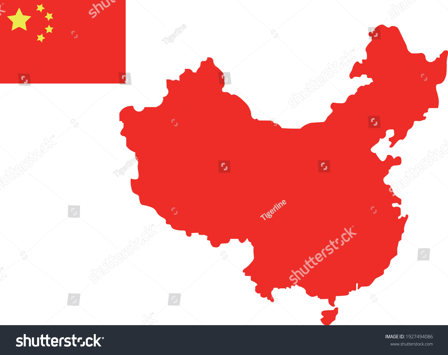 China Map Chinese Flag Red Stock Vector (Royalty Free) 1927494086