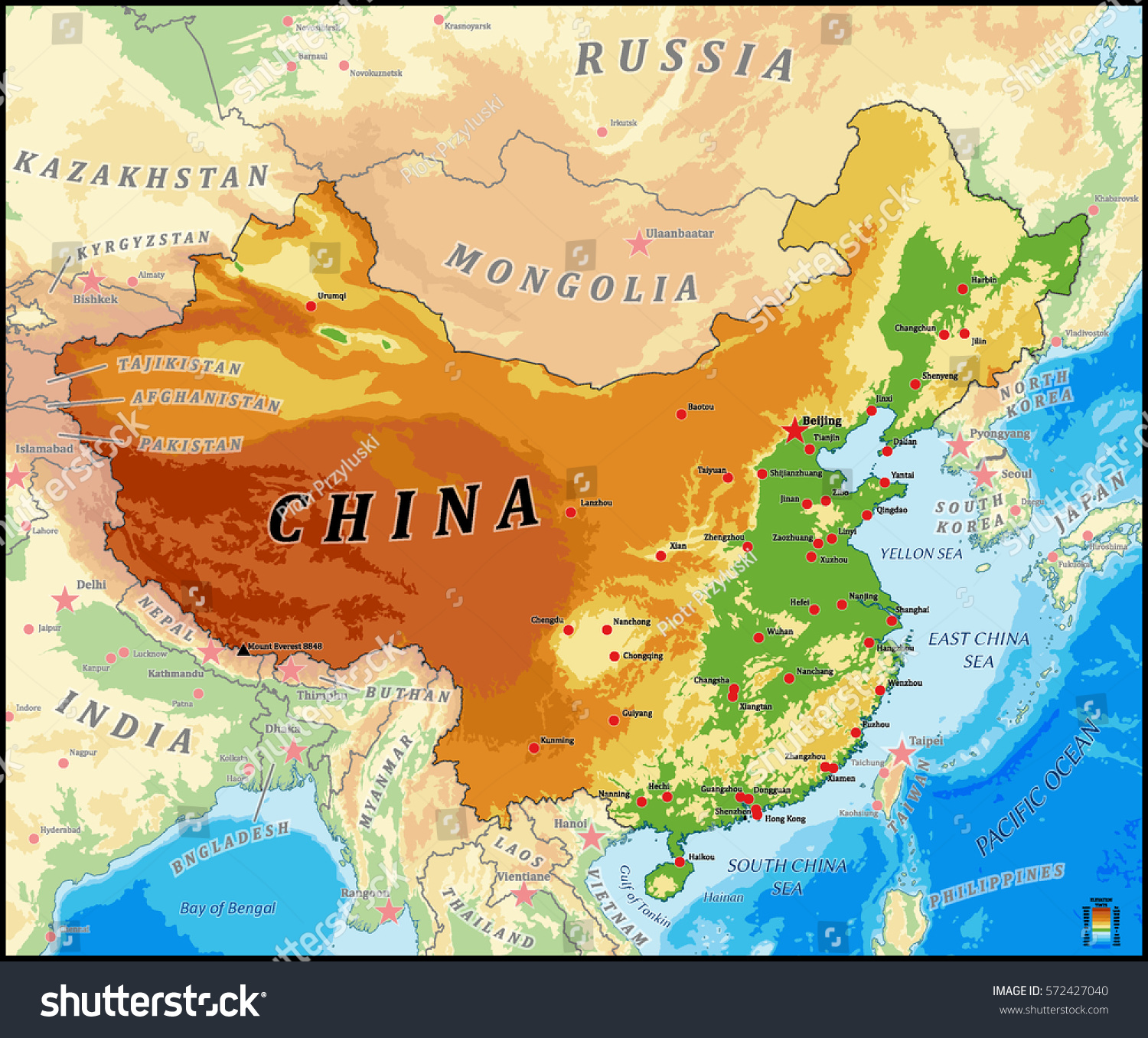 China Physical Vector Map Main Cities Stock Vector (Royalty Free ...