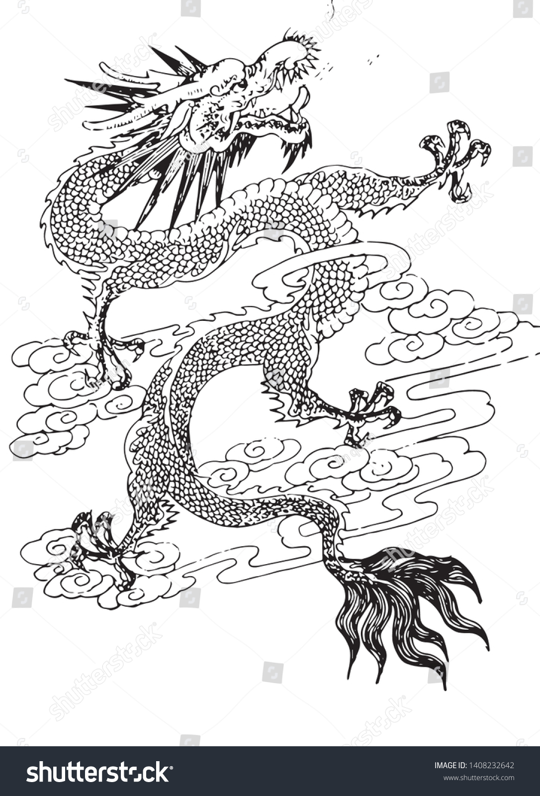 Stock vektor „Chinese Dragon Line Drawing Vector“ (bez autorských ...