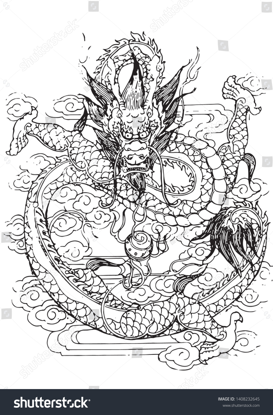 Chinese Dragon Line Drawing Vector: เวกเตอร์สต็อก (ปลอดค่าลิขสิทธิ์ ...