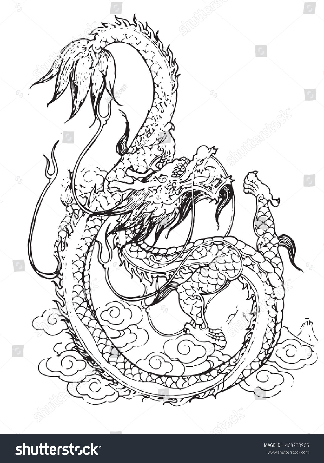 Chinese Dragon Line Drawing Vector: vector de stock (libre de regalías ...