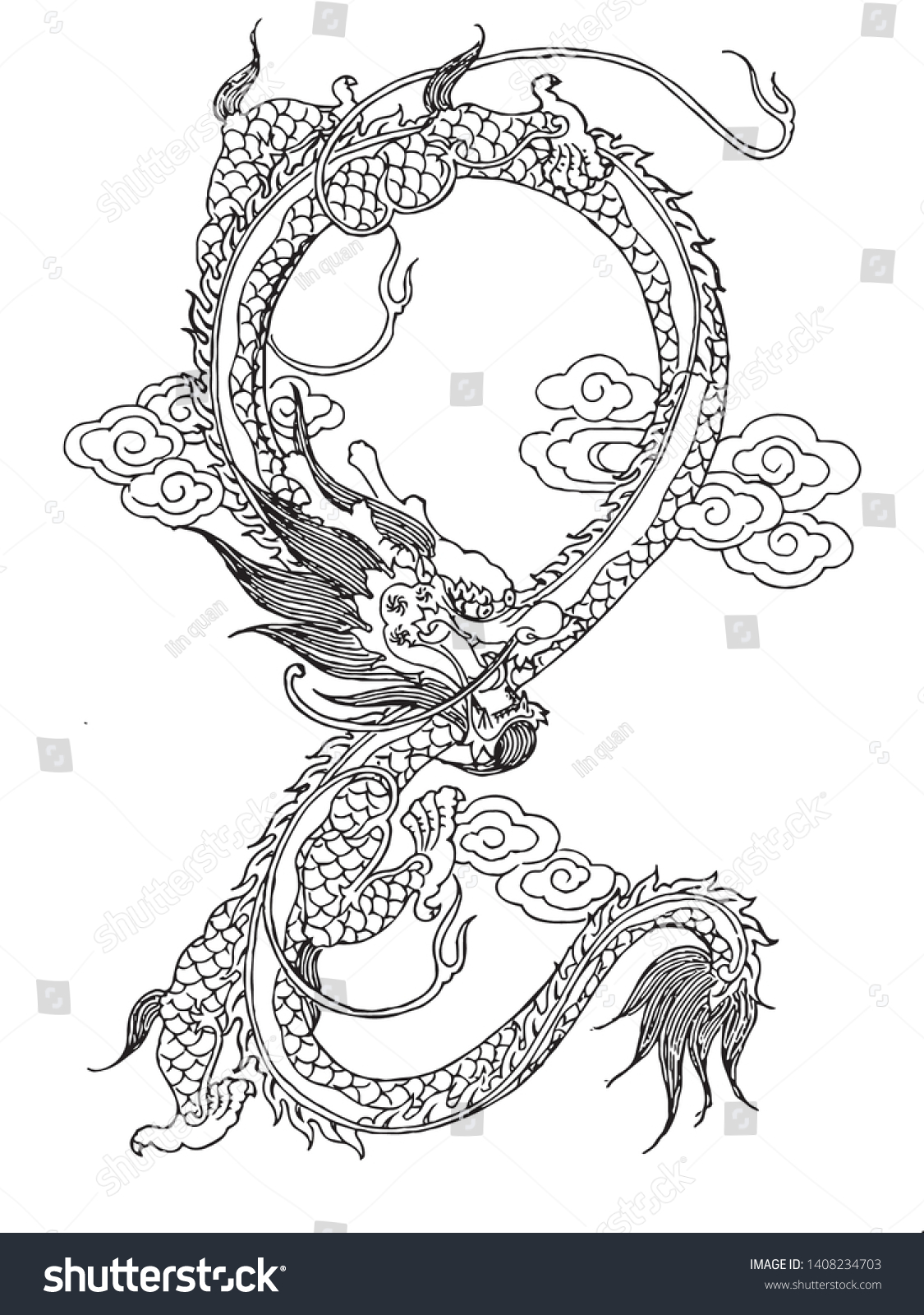 Chinese Dragon Line Drawing Vector: เวกเตอร์สต็อก (ปลอดค่าลิขสิทธิ์ ...
