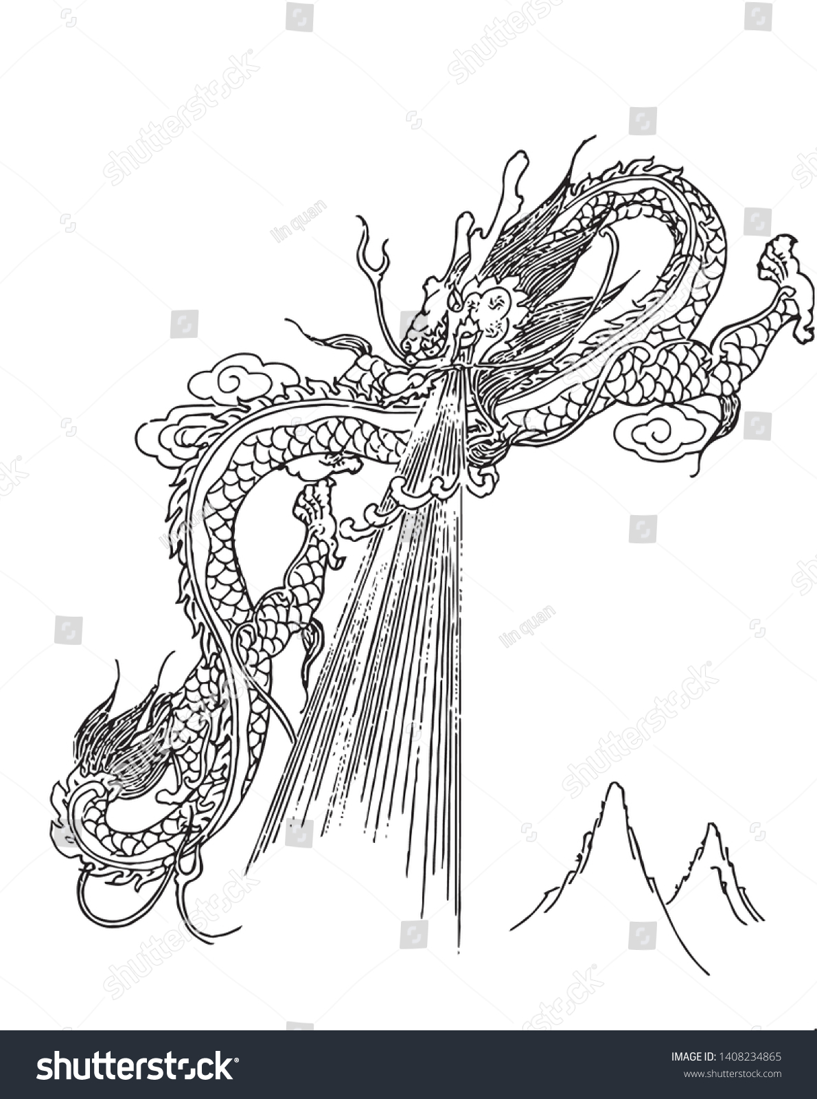 Chinese Dragon Line Drawing Vector: vector de stock (libre de regalías ...