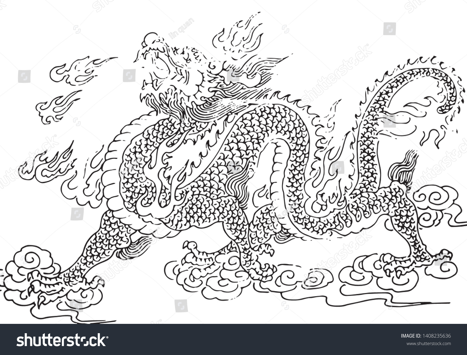 Chinese Dragon Line Drawing Vector 库存矢量图（免版税）1408235636 | Shutterstock