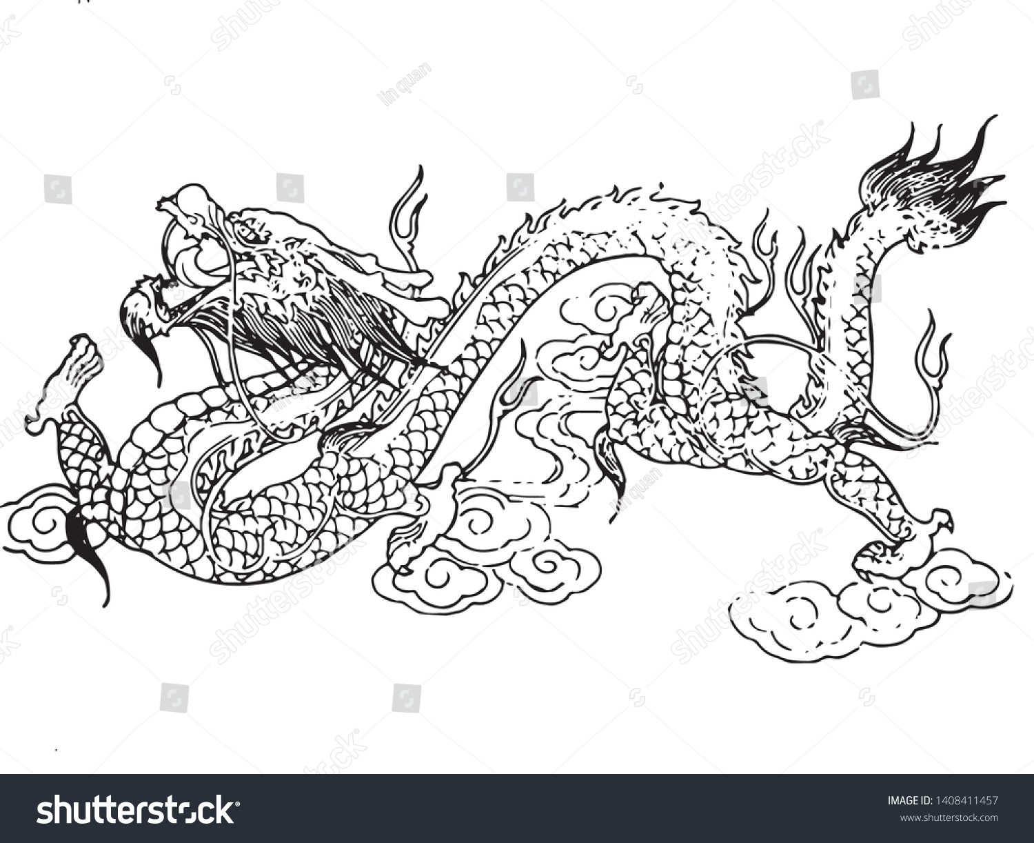 Chinese Dragon Line Drawing Vector: เวกเตอร์สต็อก (ปลอดค่าลิขสิทธิ์ ...