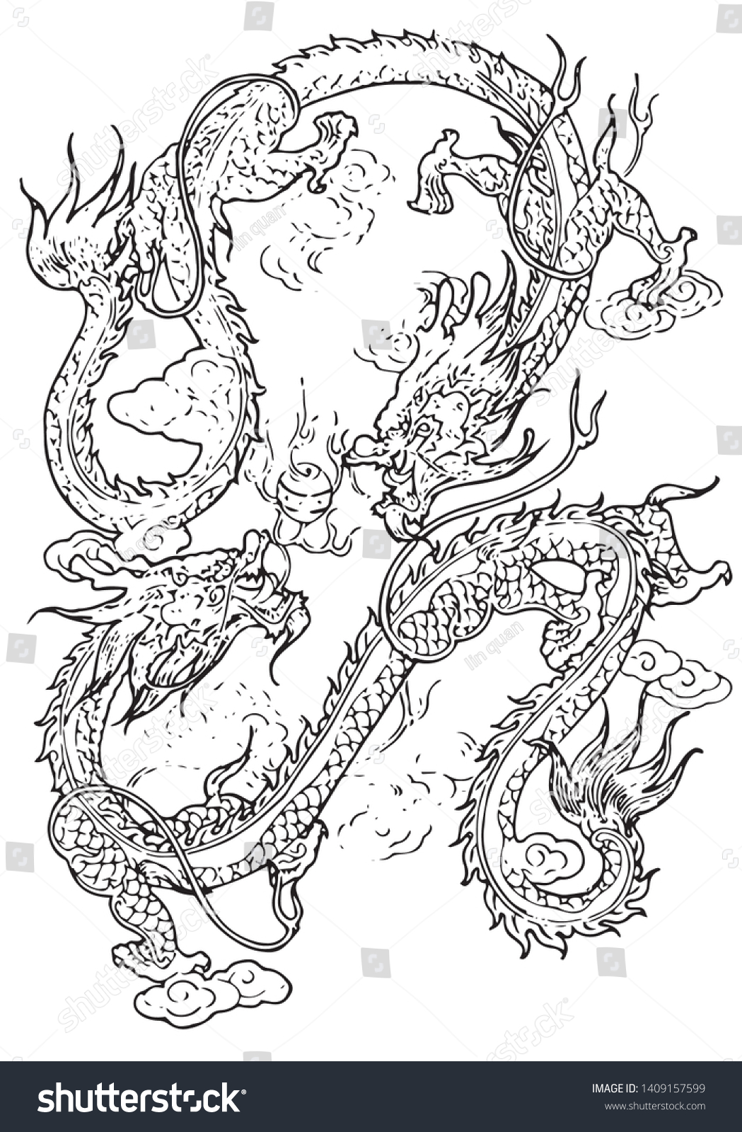 Chinese Dragon Line Drawing Vector: Vector có sẵn (miễn phí bản quyền ...