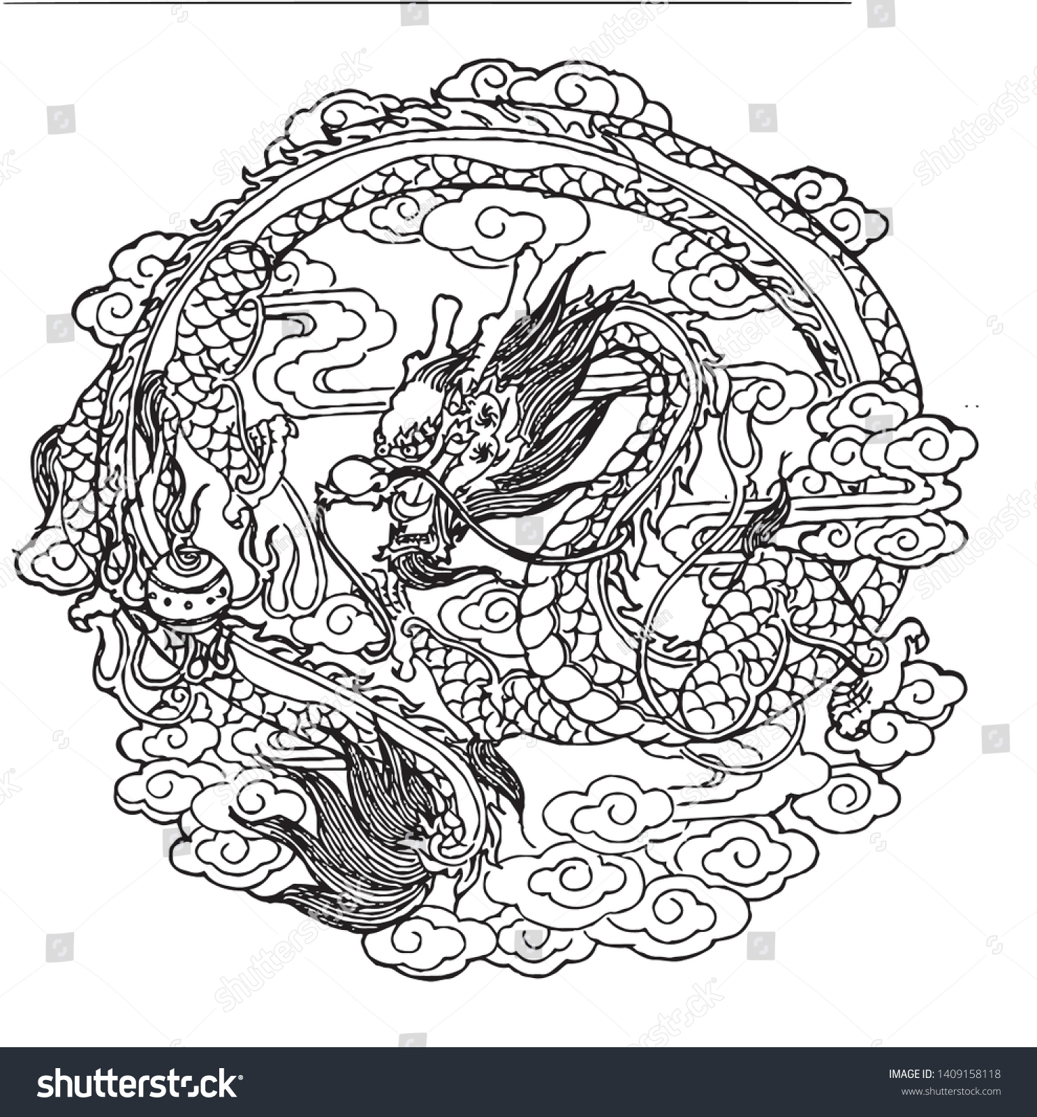 Chinese Dragon Line Drawing Vector 库存矢量图（免版税）1409158118 | Shutterstock
