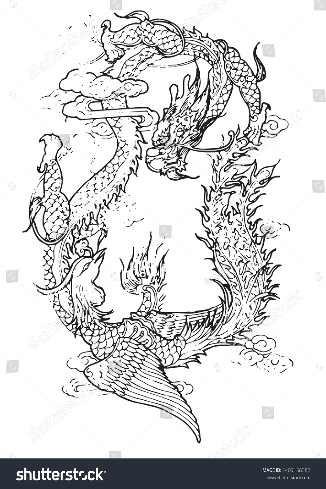 Chinese Dragon Line Drawing Vector 스톡 벡터(로열티 프리) 1409158382 | Shutterstock