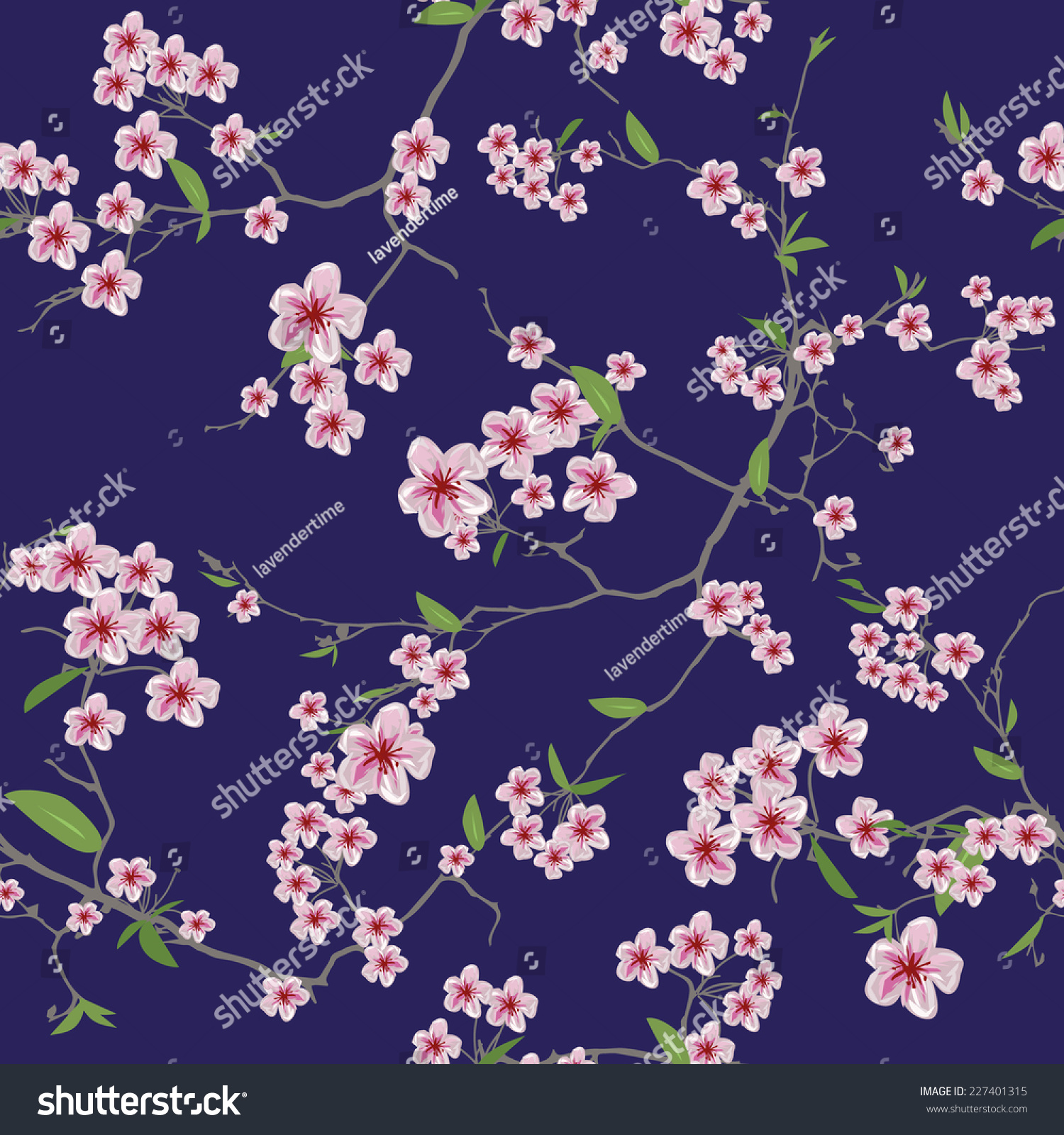 Chinese Sakura Blue Seamless Vector Pattern Stock Vector (Royalty Free ...