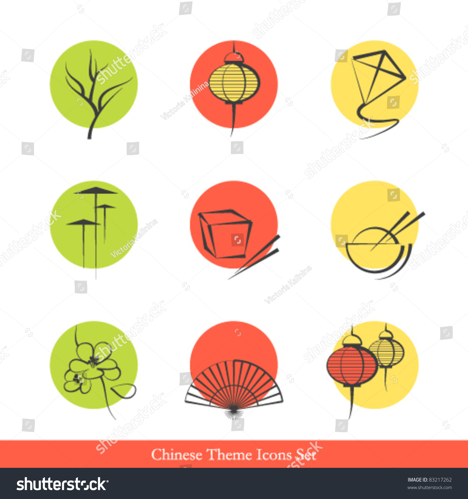 Conjunto de iconos de tema chinos: vector de stock (libre de regalías ...