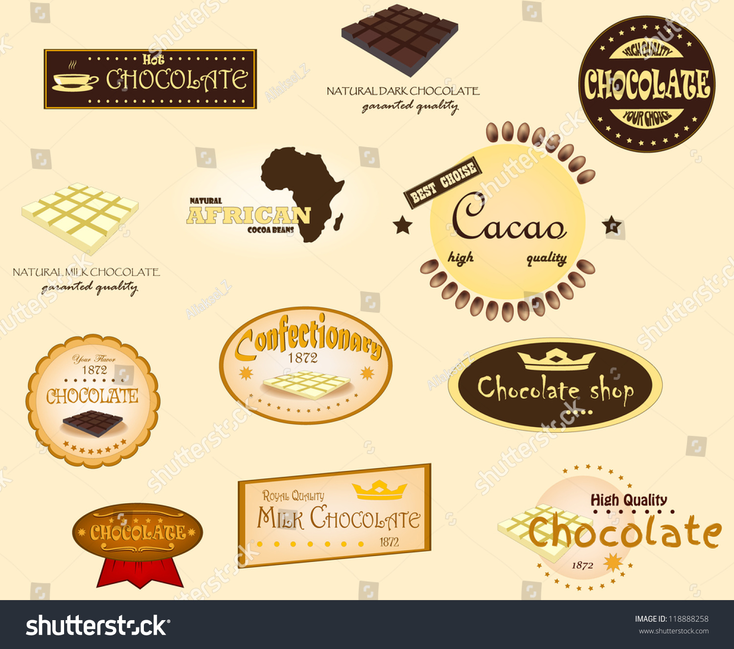 Chocolate Labels Stock Vector (Royalty Free) 118888258 | Shutterstock