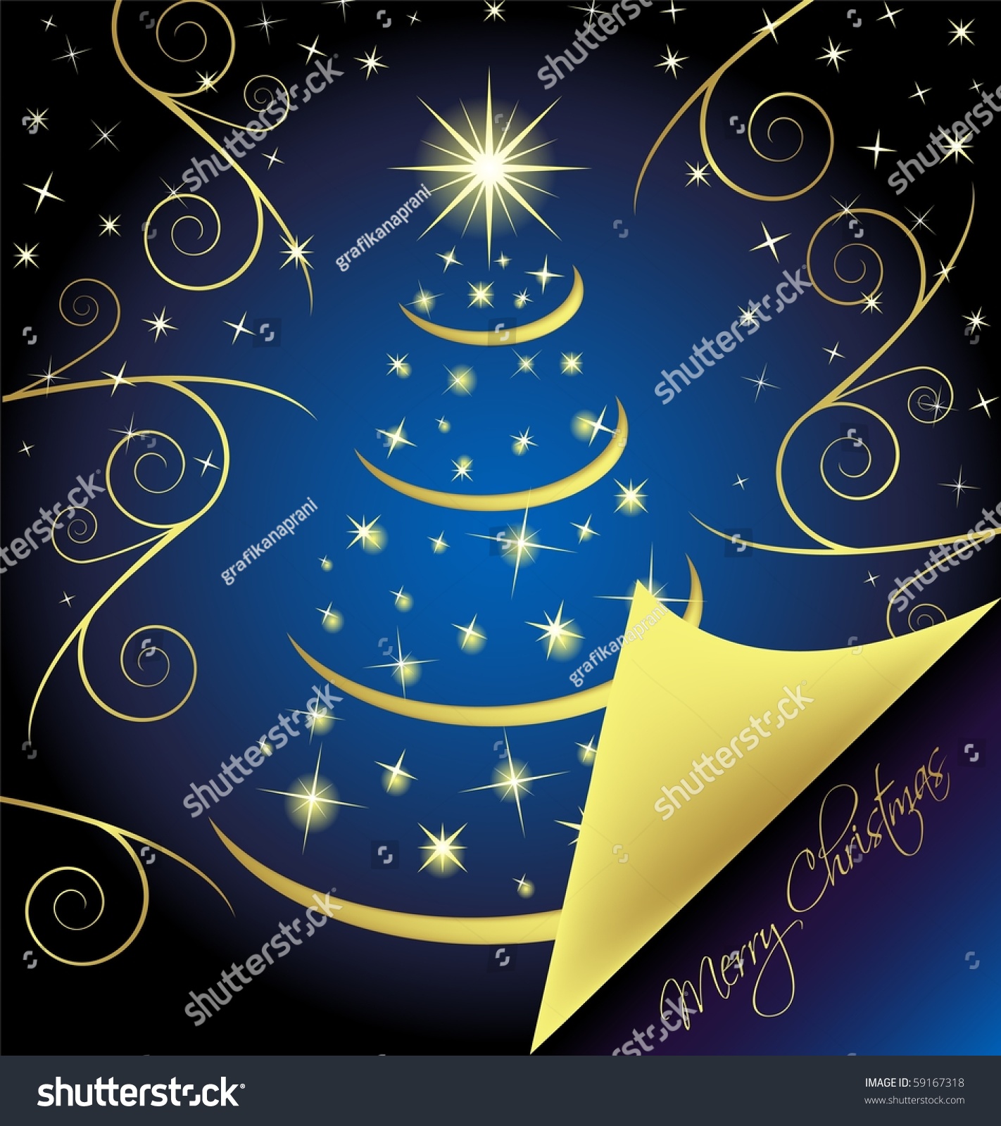 Christmas Tree Card Curled Corner Vector Stock Vector (Royalty Free ...