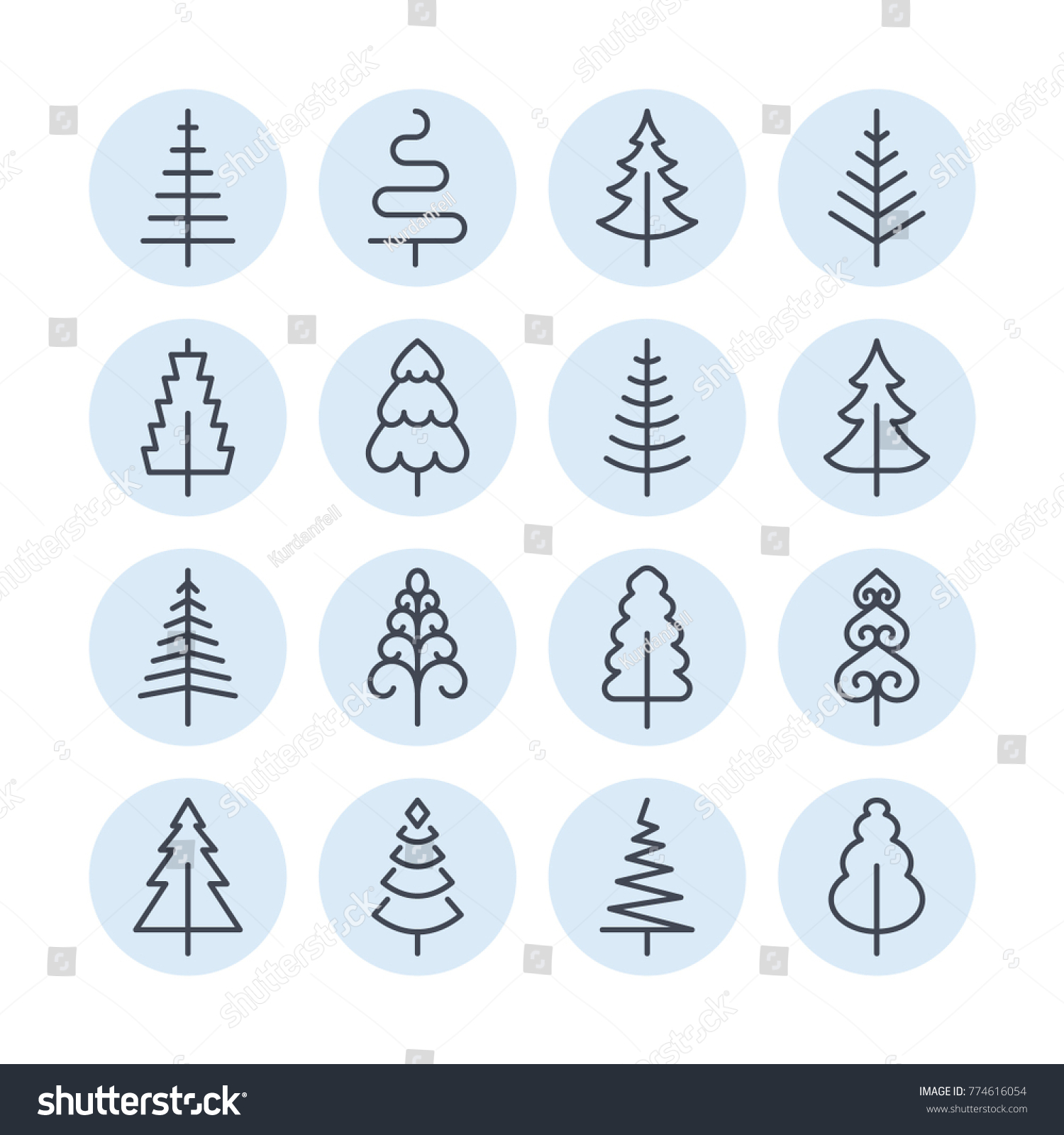 Christmas Tree Line Vector Set Concept Stock Vector (Royalty Free ...