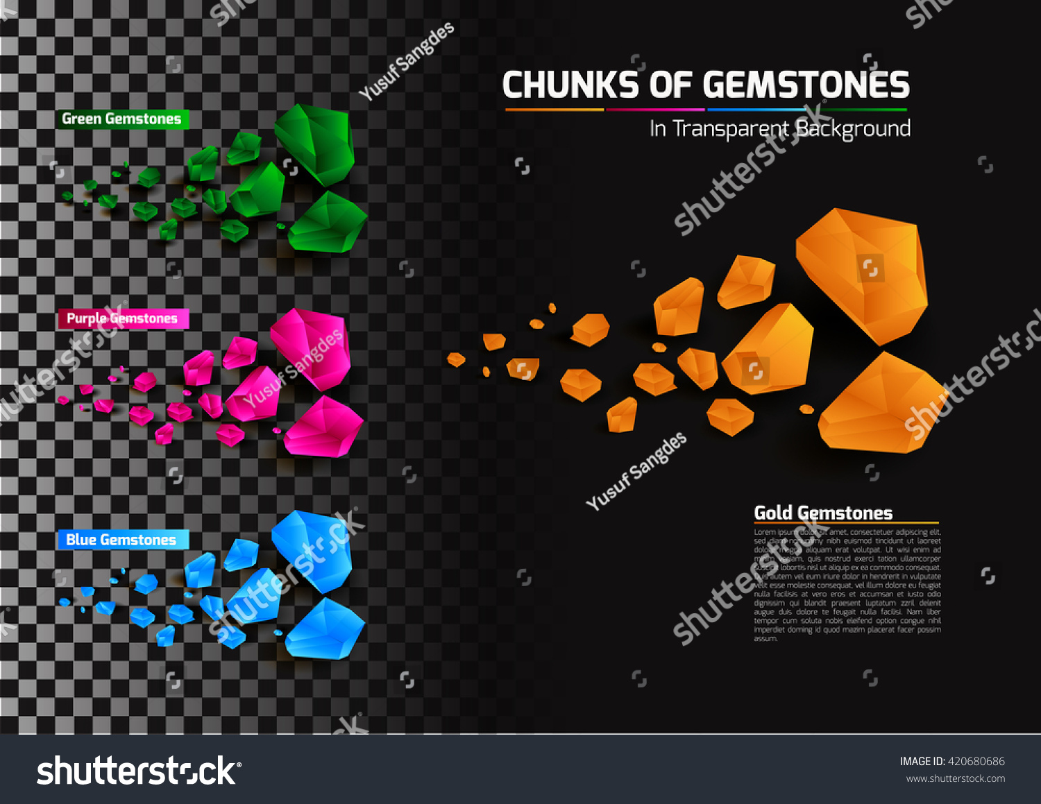 Chunks Gemstones Transparent Background Vector Illustration Stock ...