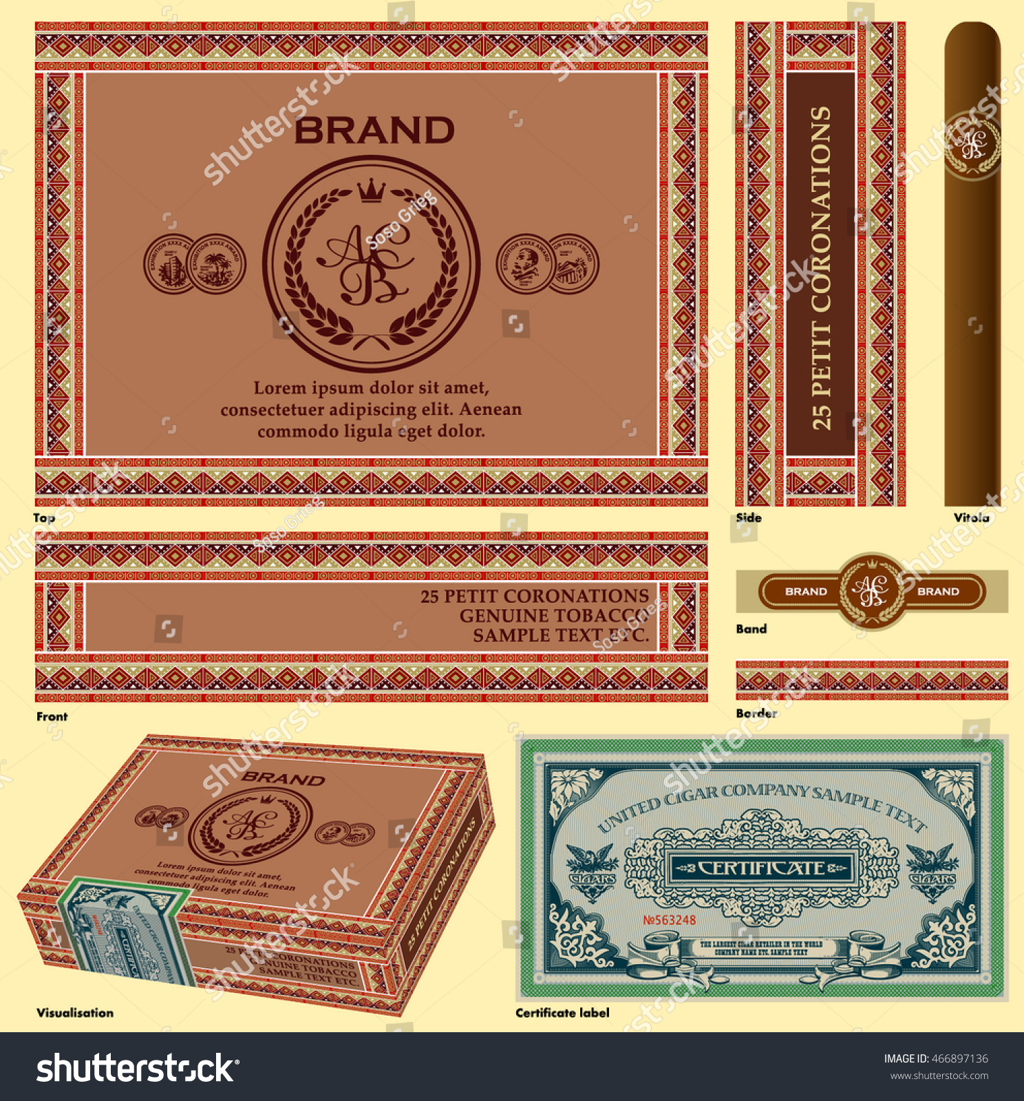 Cigar Box Design Set Vector Elements Stock Vector (Royalty Free) 466897136