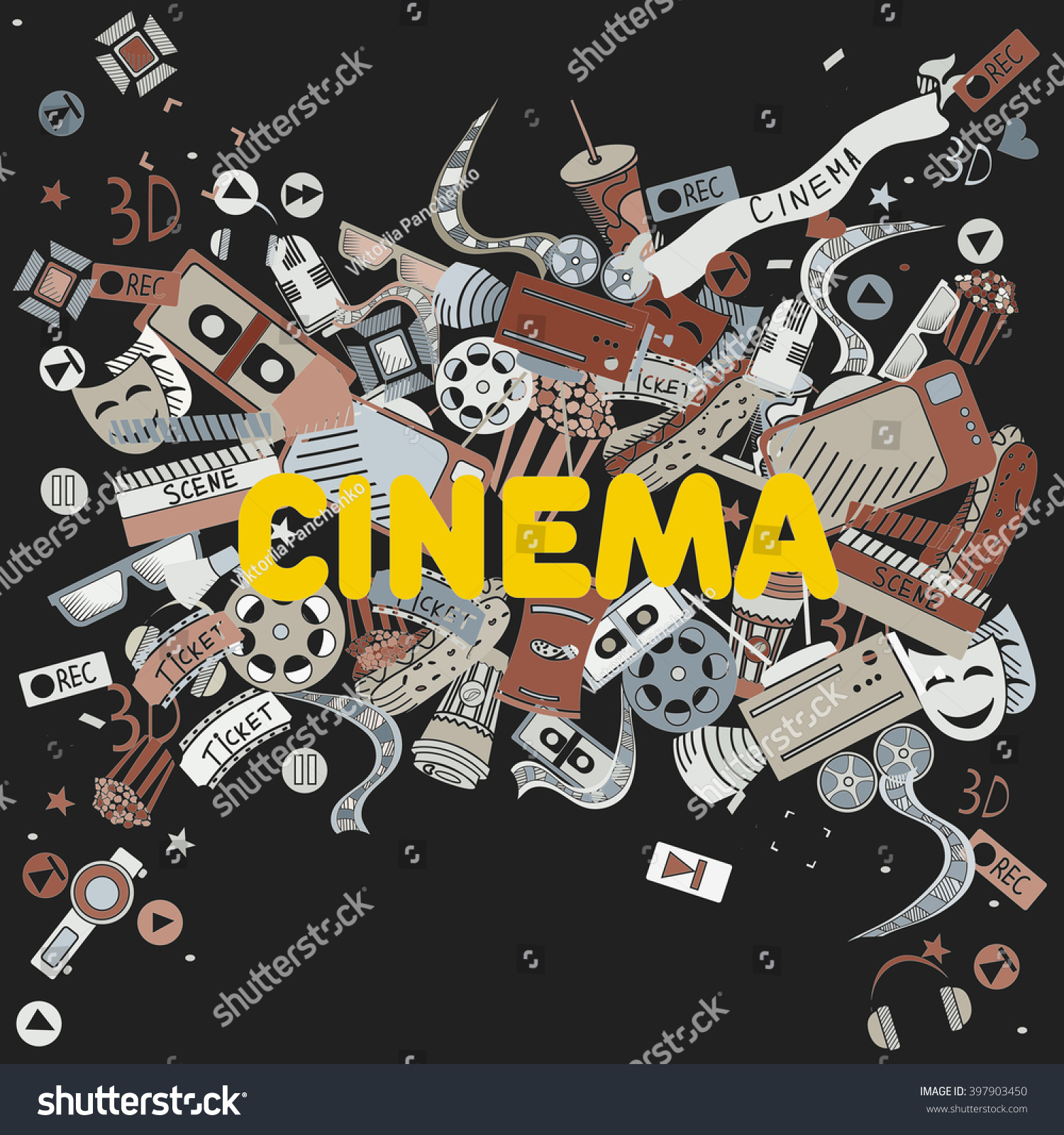 Cinema Line Art Design Vector Illustration: เวกเตอร์สต็อก (ปลอดค่า ...