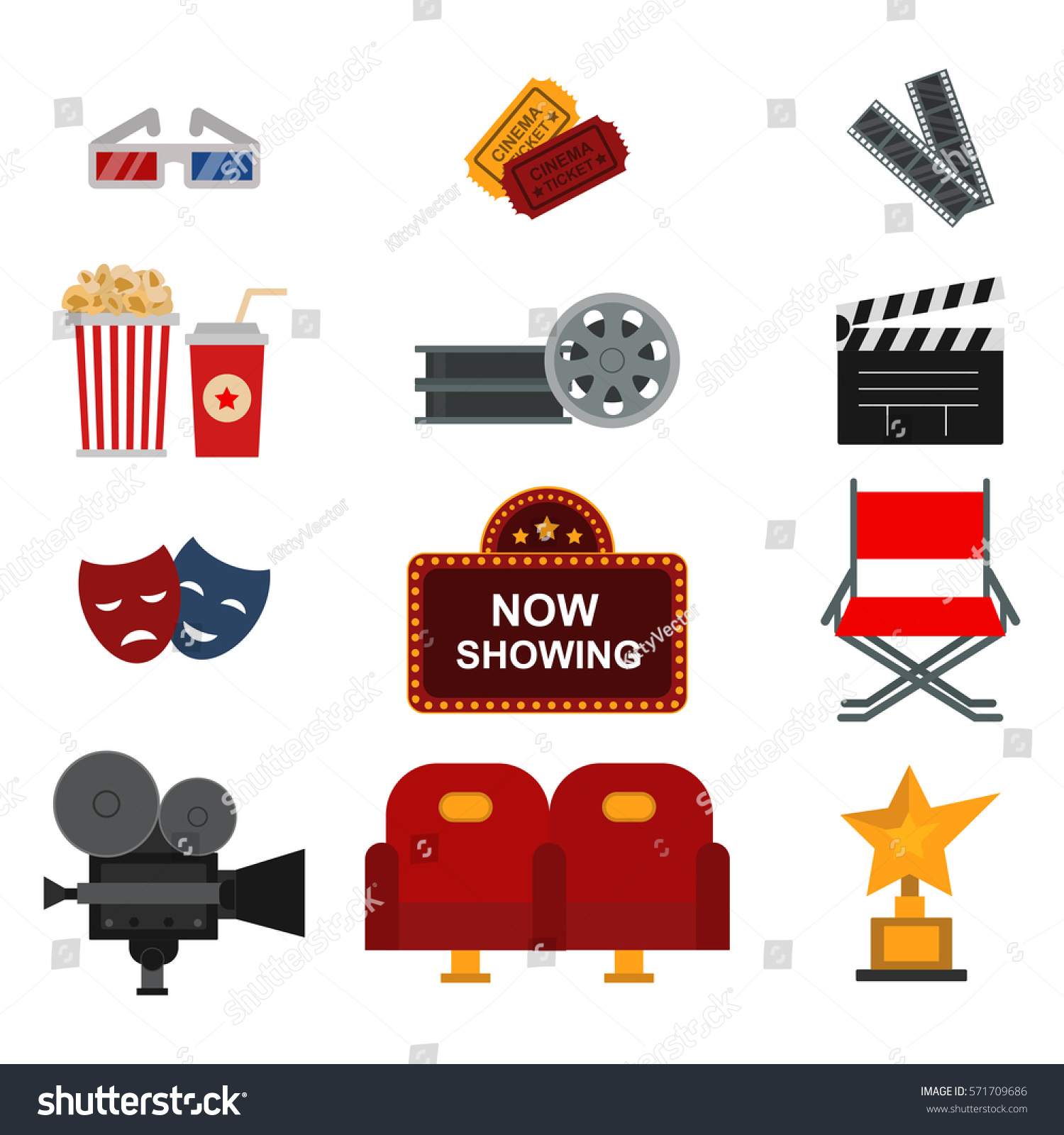 Cinema Symbols Vector Illustration Stock Vector (Royalty Free) 571709686