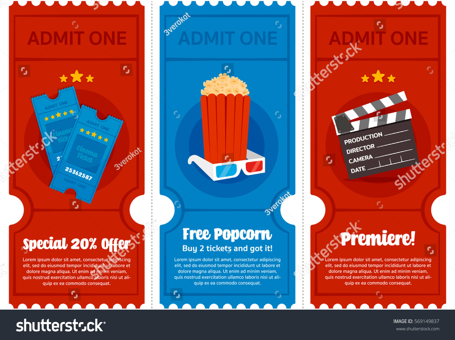 Cinema Tickets Flyer Set Stock Vector 569149837 - Shutterstock