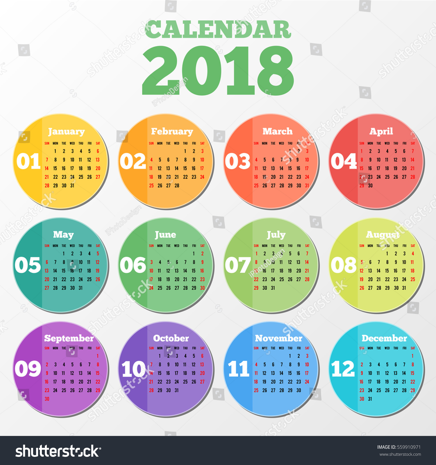 Circle Calendar 2018 On Grey Background Stok Vektör (Telifsiz ...